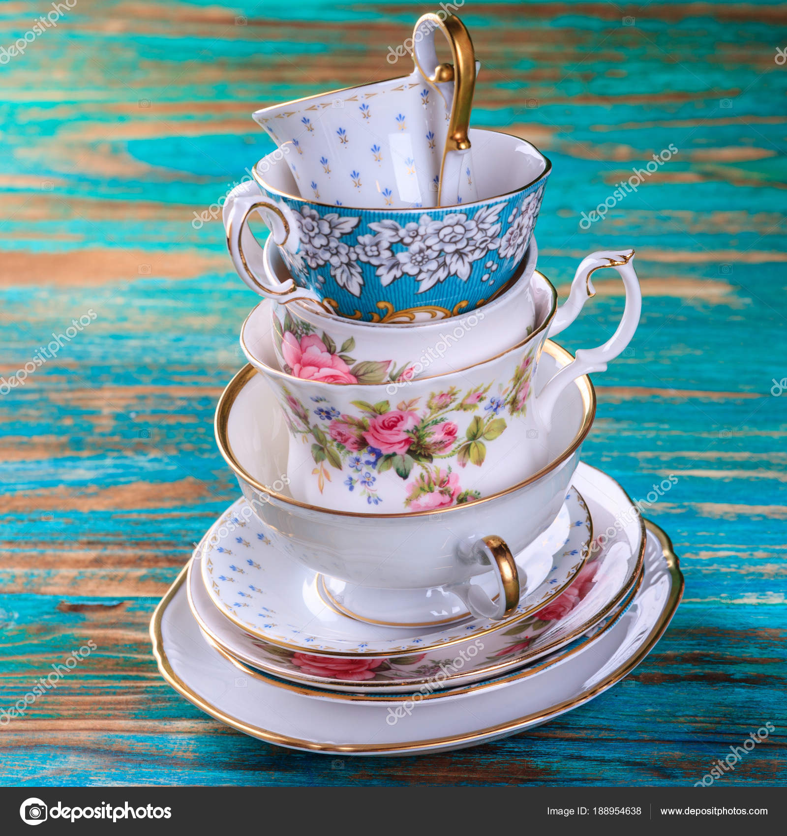 Vintage Tea Cups Stacked