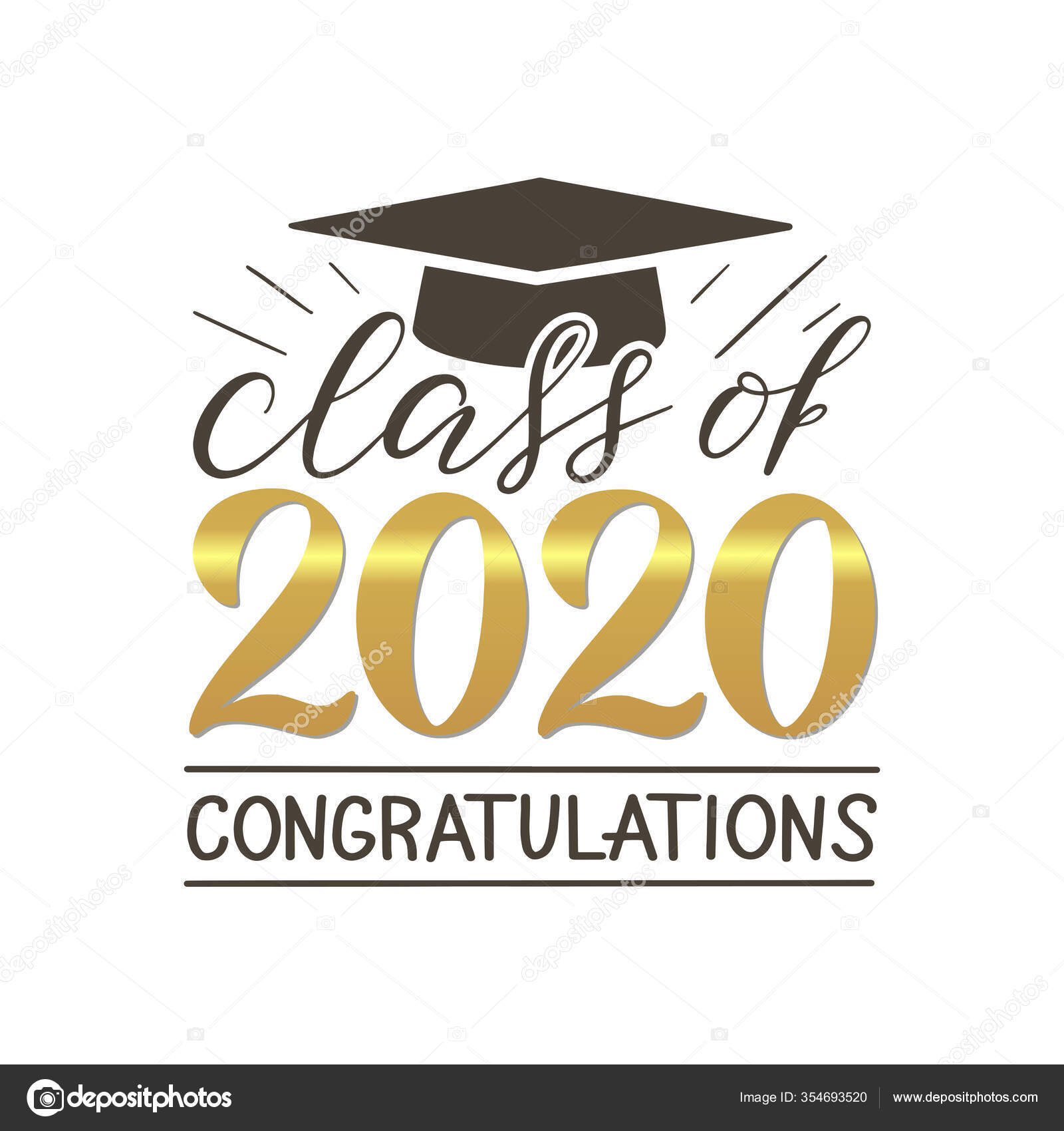 Class of 2020 Congatulations lettering banner. Gold text with graduate ...