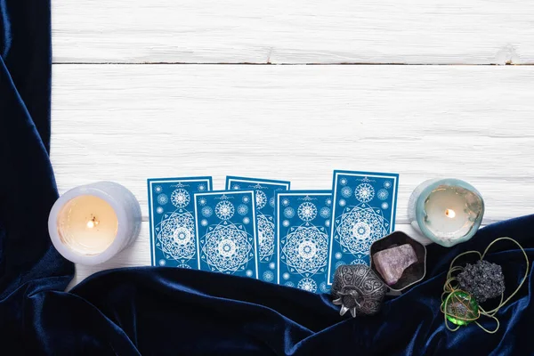Blue Tarot Cards Deck Blue Background Copy Space — Stock Photo ...