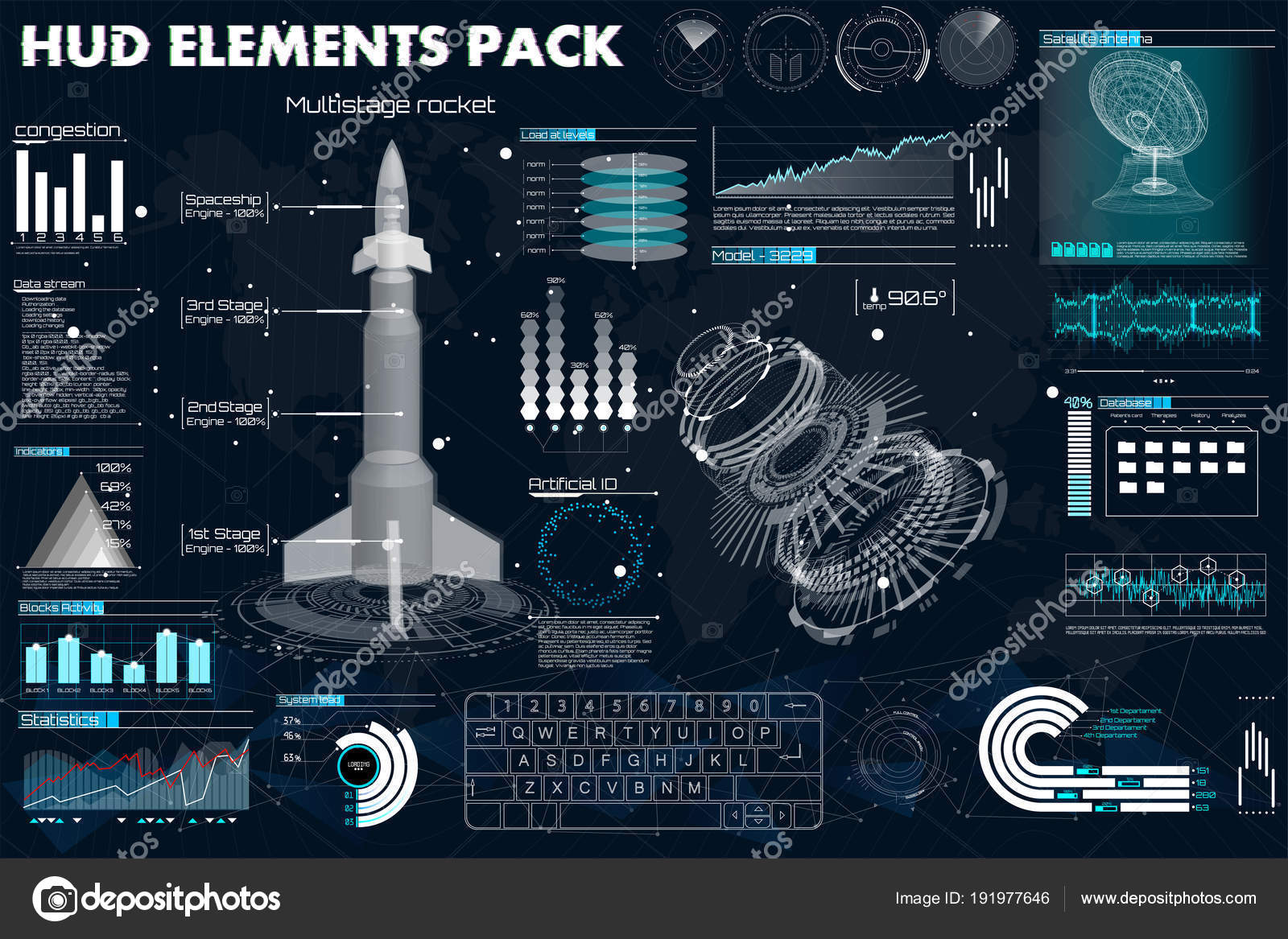 Space launch rockets, elements set HUD, dashboards Stock Vector by ...