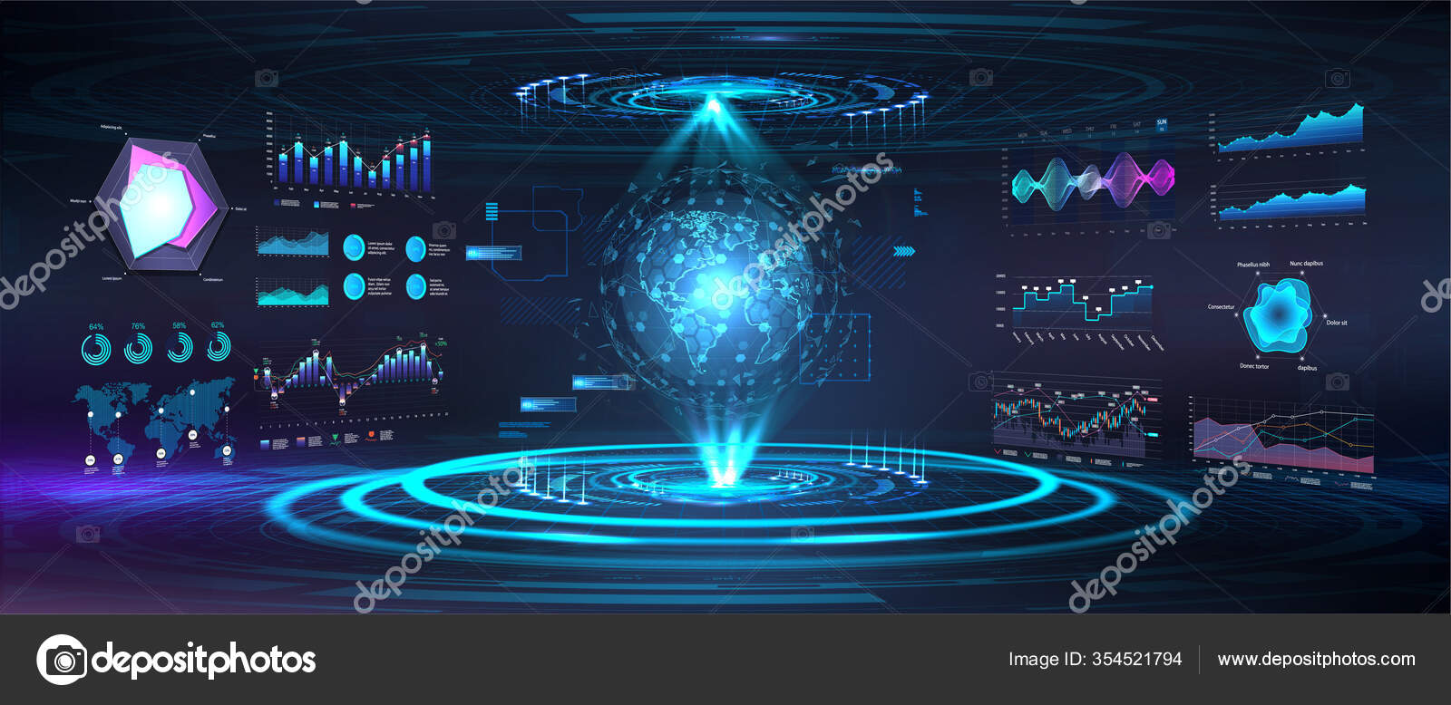 Earth Globe hologram with HUD, UI, GUI interface Stock Vector Image by ©sergeybitos.mail.ru ...