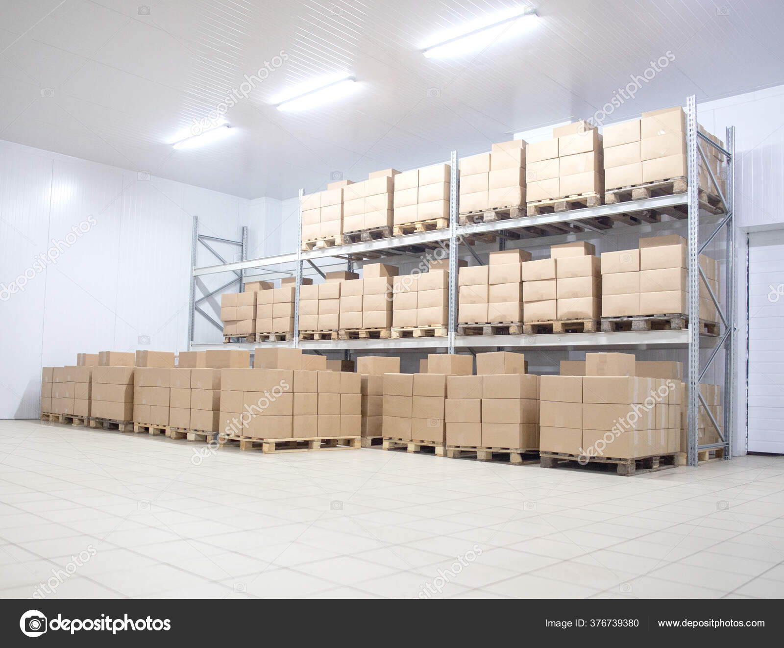 Modern warehouse refrigerator finished goods in cardboard boxes ...