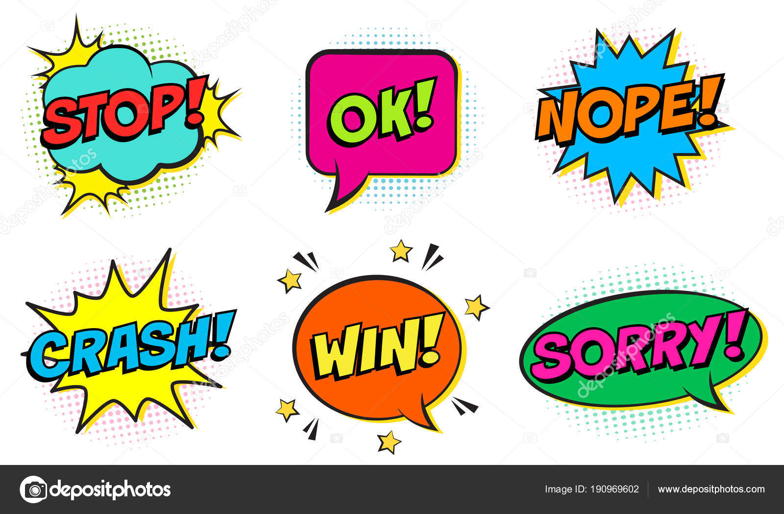Retro Comic Colorful Speech Bubbles Set White Background Expression ...