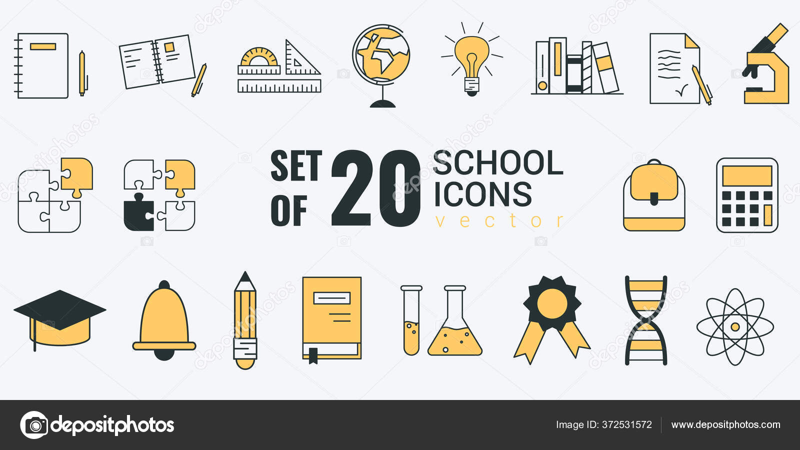 Set of 20 vector icons of school related objects. It includes books ...