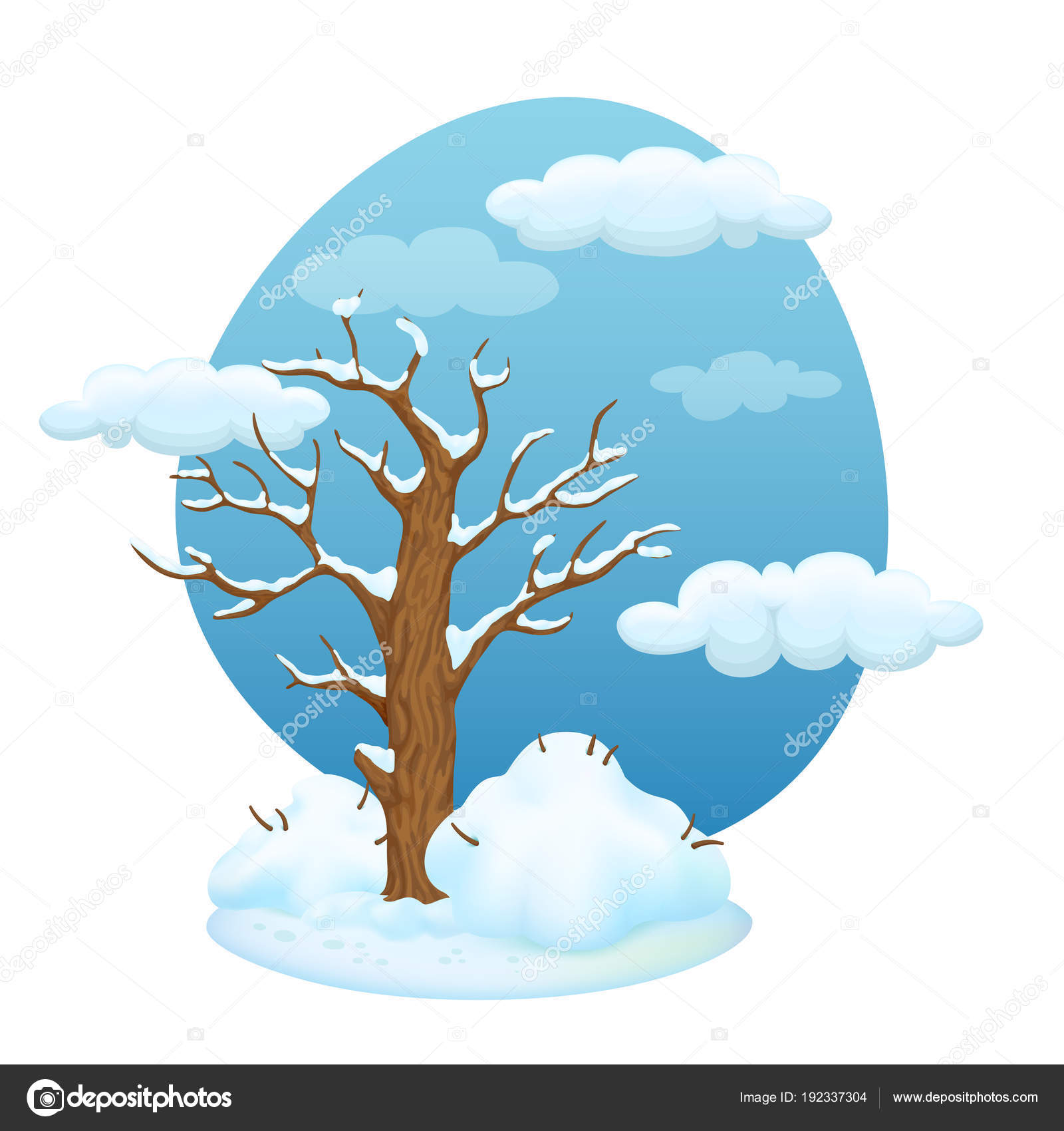 Cartoon tree with bushes . Winter scene. Stock Illustration by ...