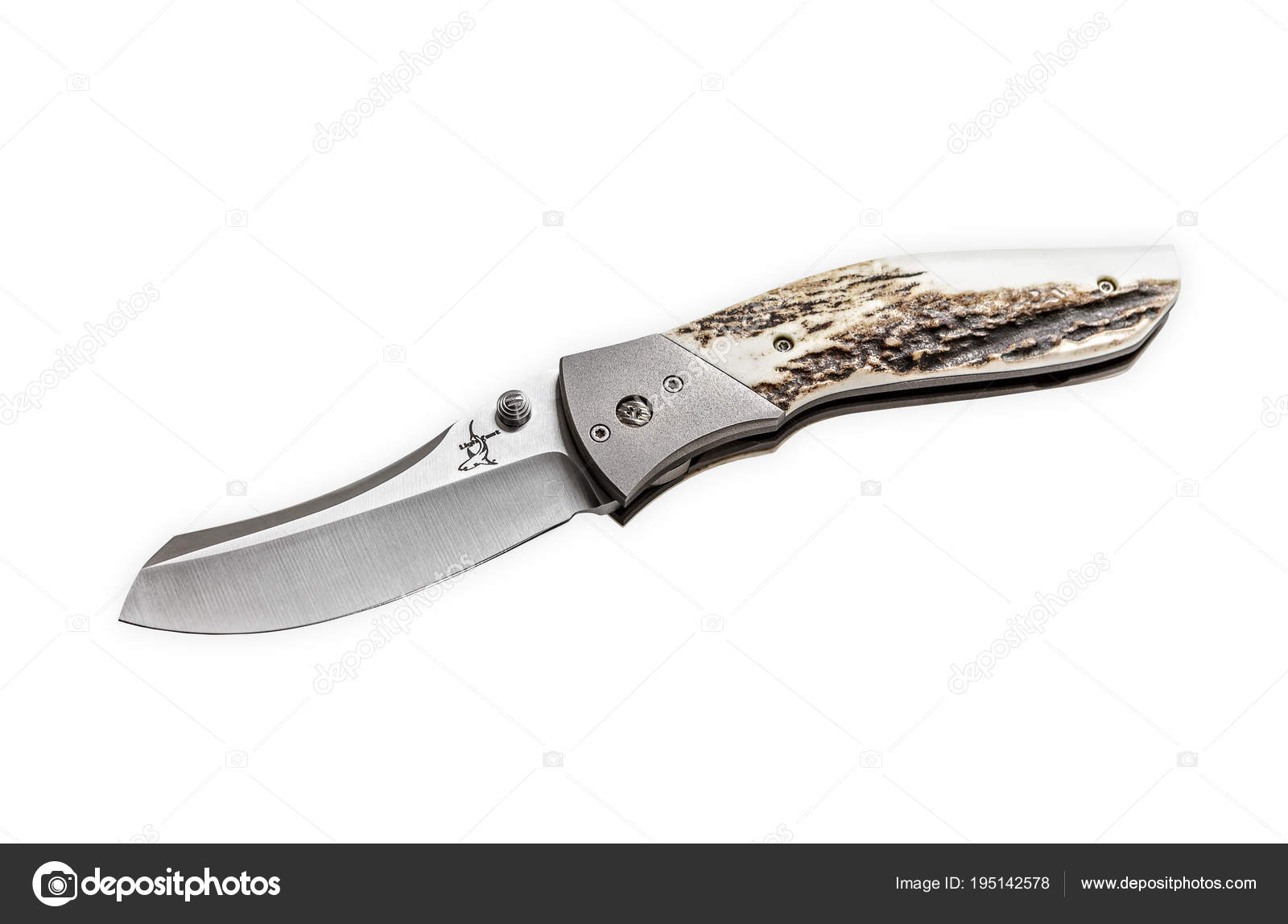 Knife Greg Lightfoot Bull Whip Hilt Titanium Deer Antler Isolated Stock ...