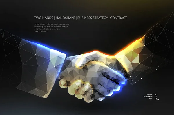Blue Gold Wireframe Glowing Handshake Dark Background Partnership Trust Concept Stock Vector ...