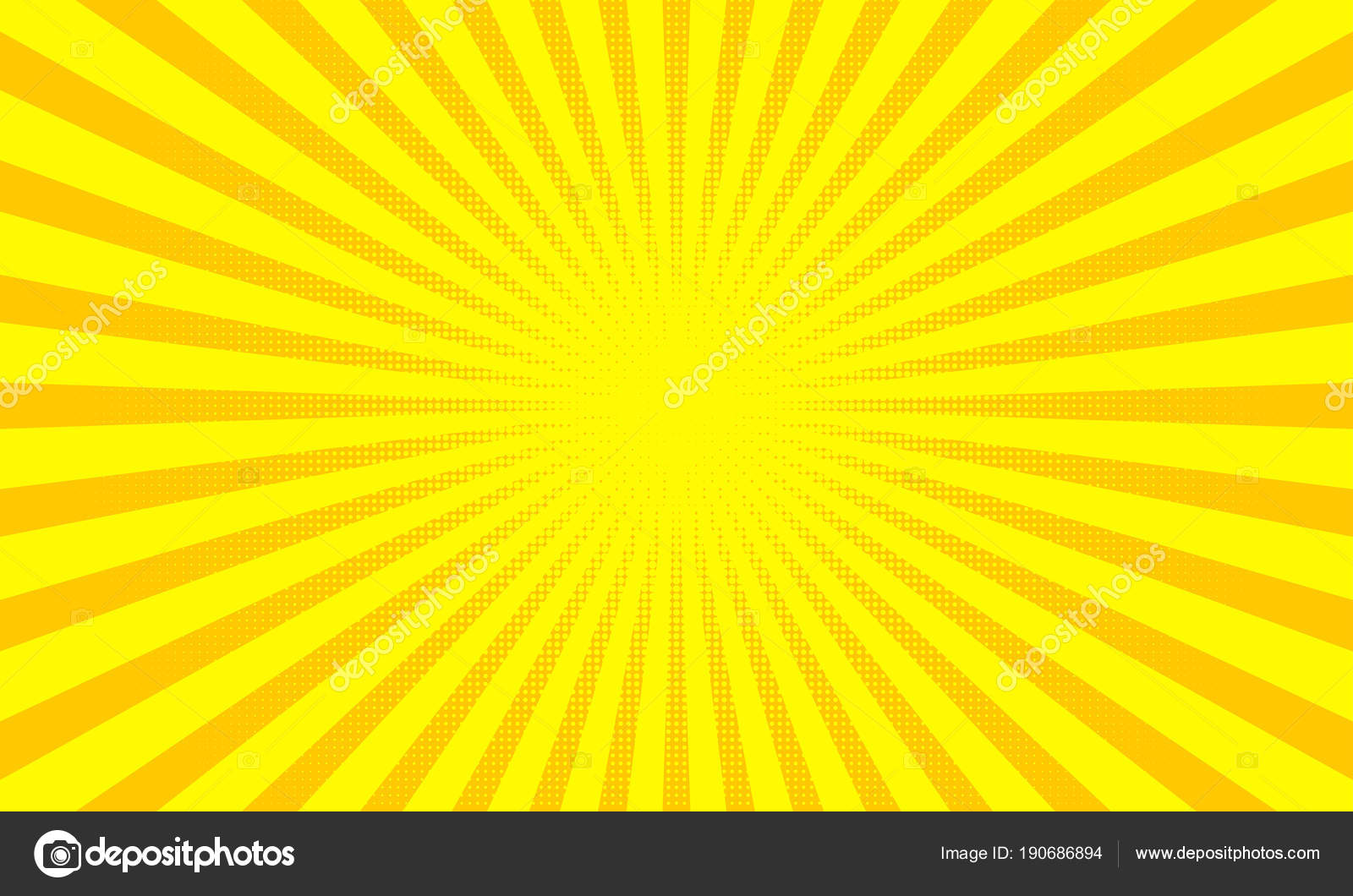 Yellow sunbeams or sun rays background with dots pop art design. Vector ...