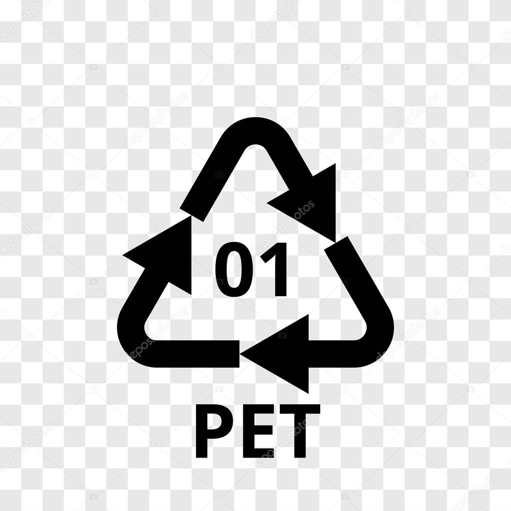PET recycling code arrow icon for plastic polyester fiber and soft ...