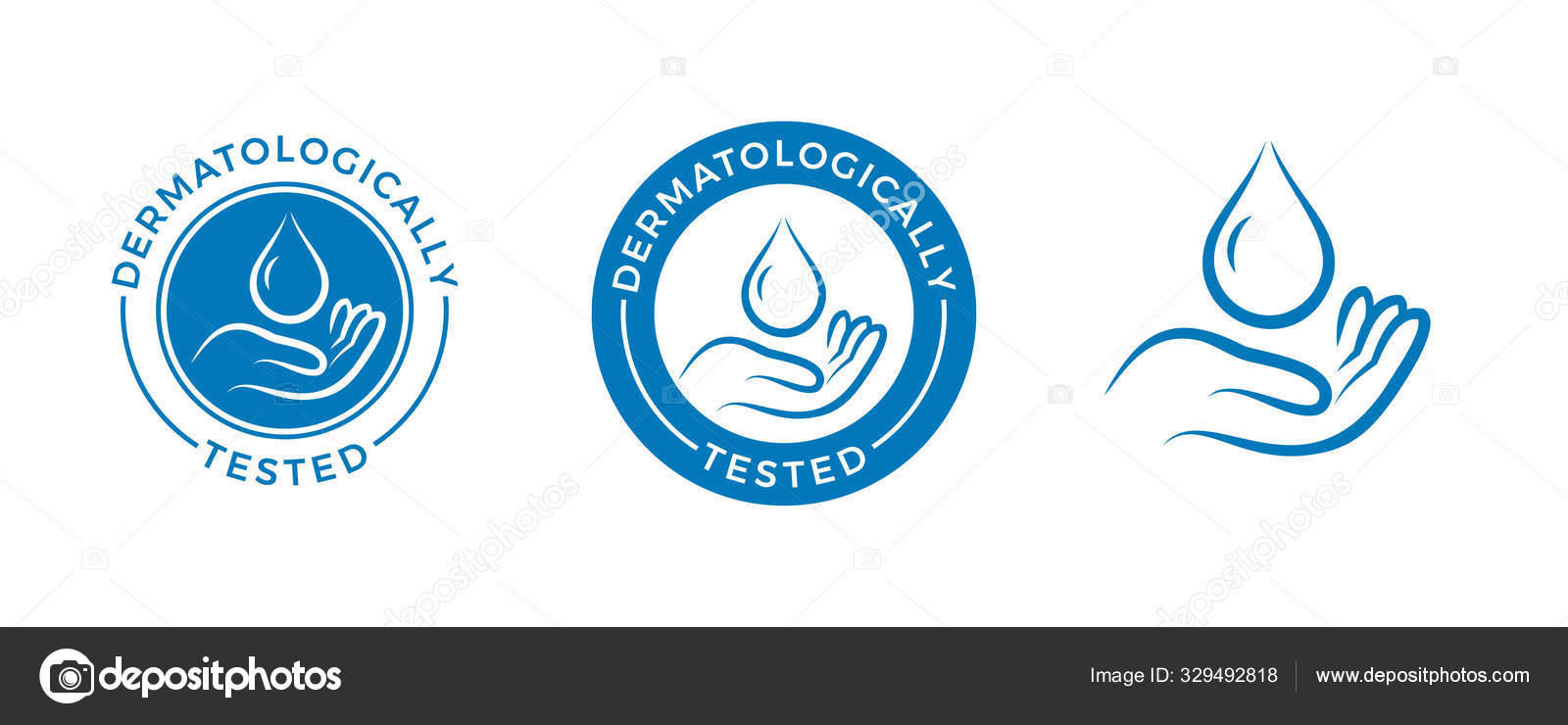 Dermatologically tested vector label with water drop and hand logo ...