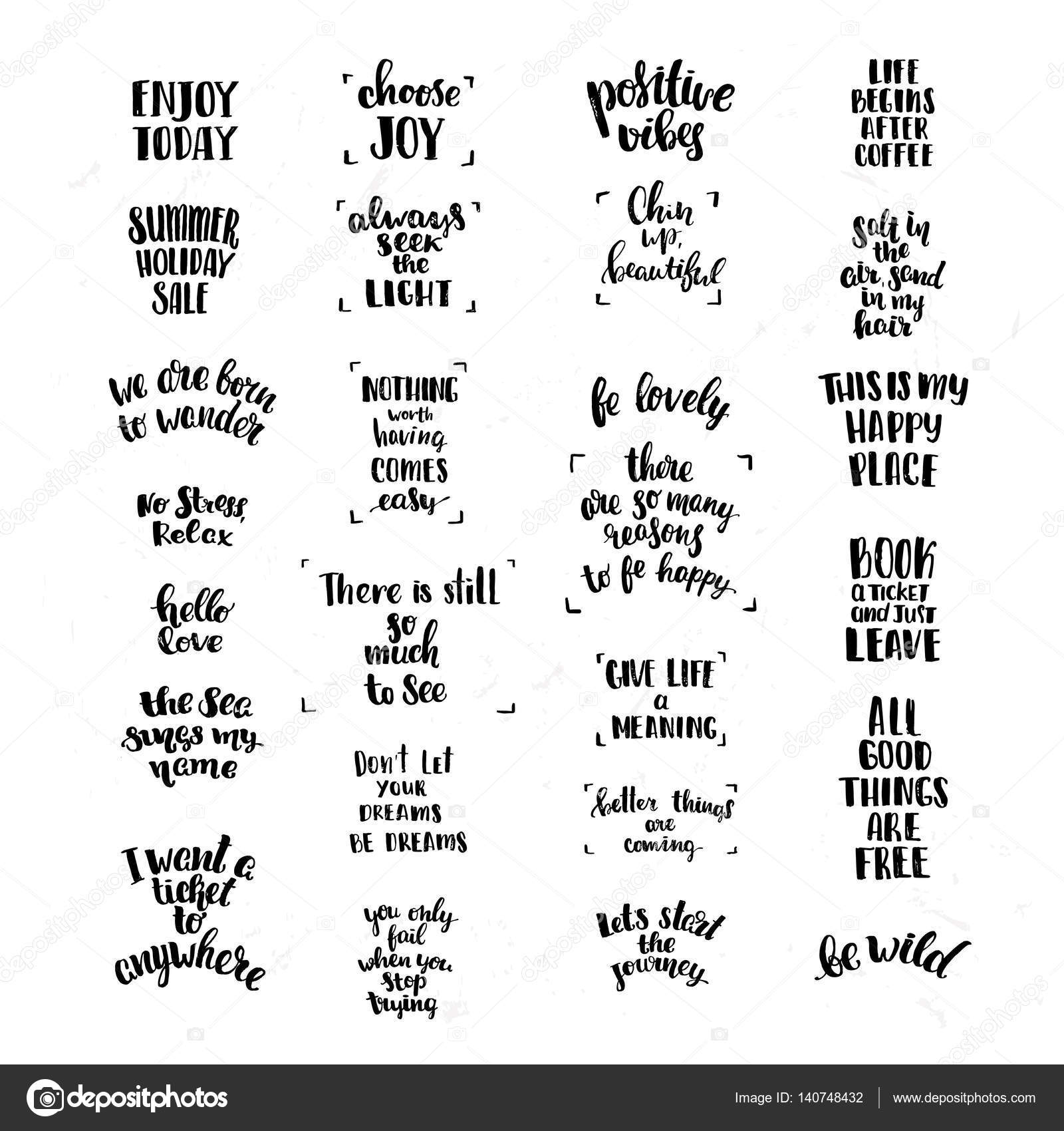 Vector set of trendy lettering posters. Hand drawn calligraphy ...