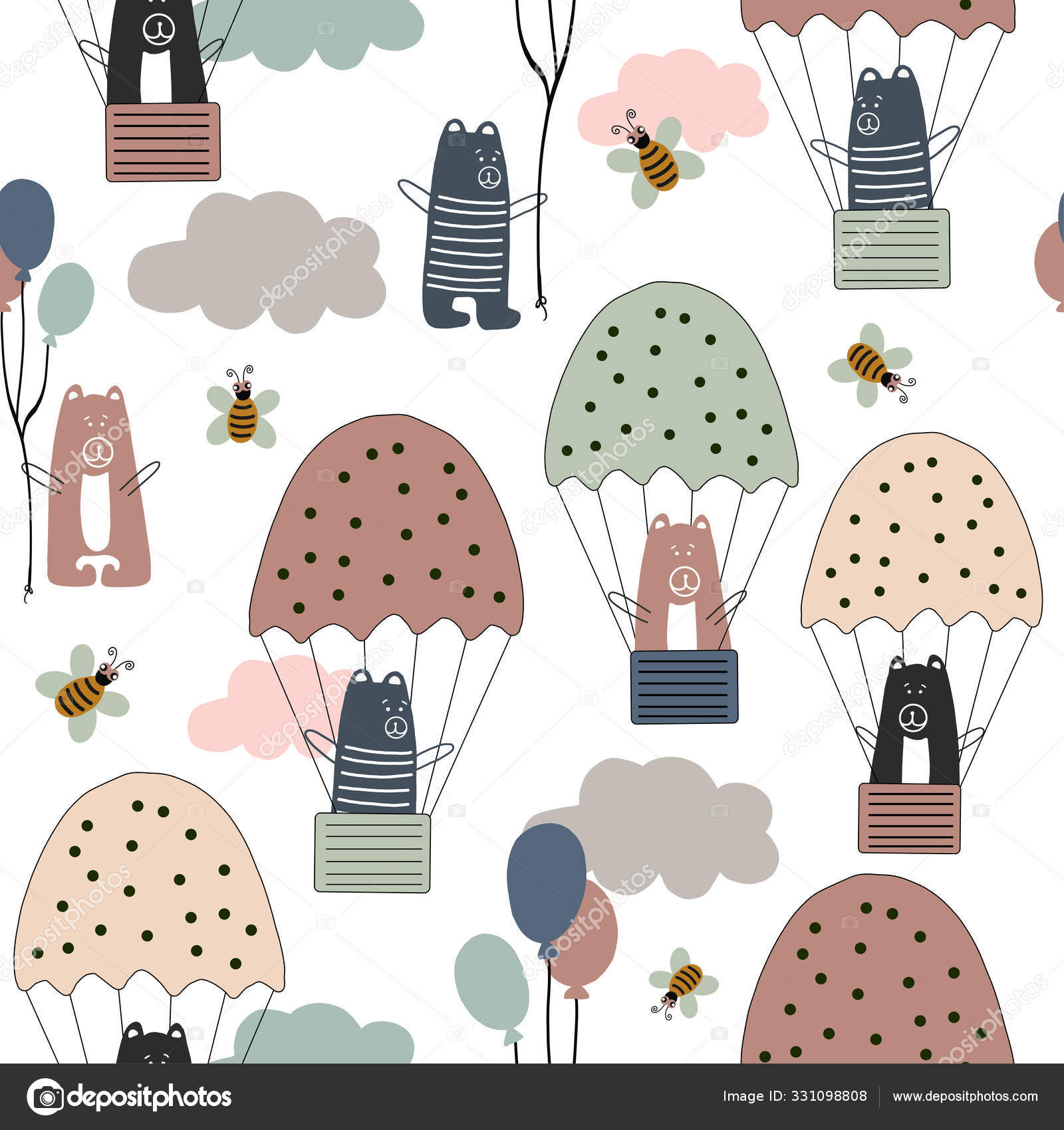 Hand Drawn Cute Cartoon Pastel Color Vector Seamless Pattern ...