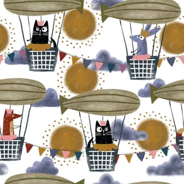 Hand Drawn Cute Cartoon Pastel Color Vector Seamless Pattern ...