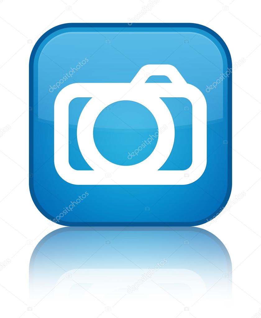Camera icon shiny cyan blue square button — Stock Photo © FR_Design ...