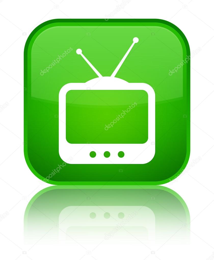 TV icon shiny green square button — Stock Photo © FR_Design #126859720