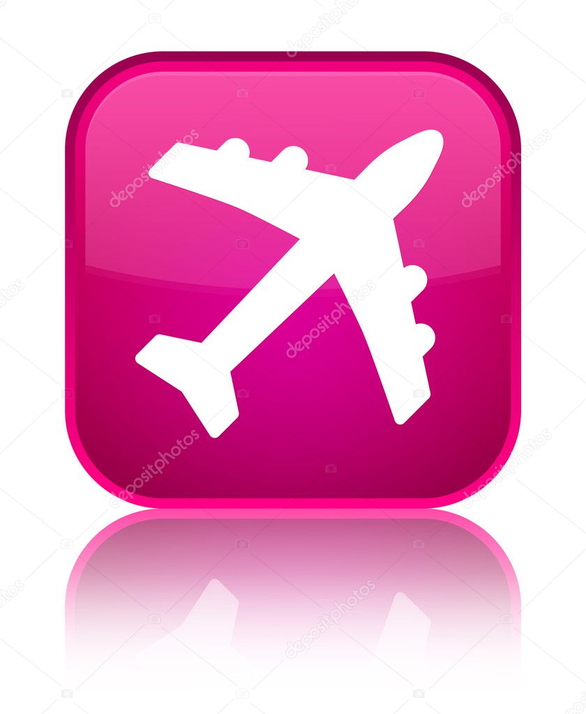 Plane icon shiny pink square button — Stock Photo © FR_Design #127000642