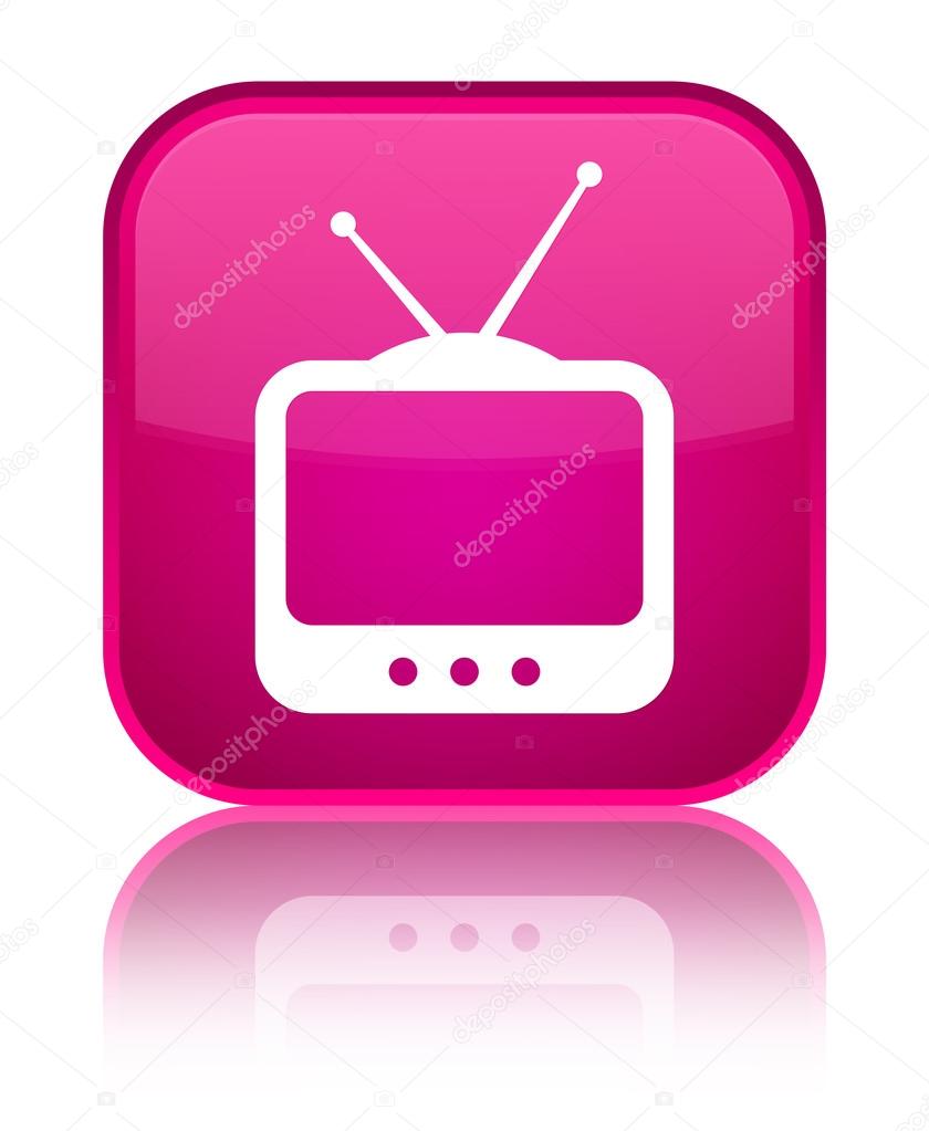TV icon shiny pink square button — Stock Photo © FR_Design #127003418