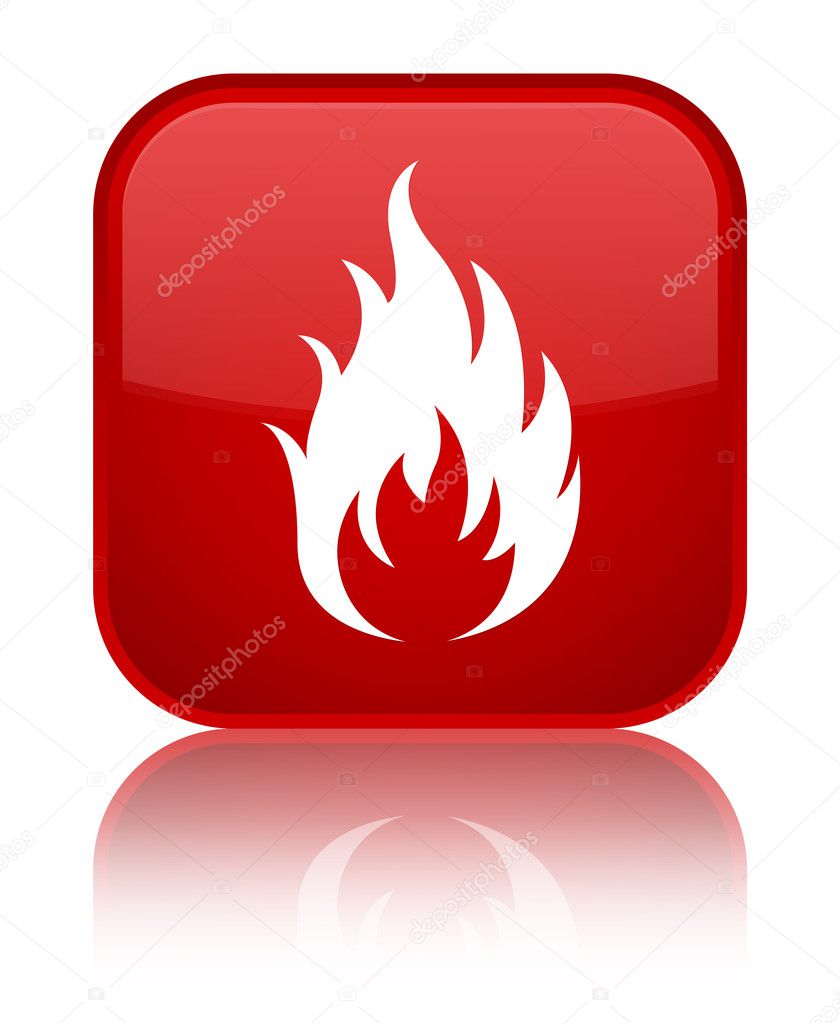 Icono de fuego brillante botón cuadrado rojo — Foto de stock #127156484 ...