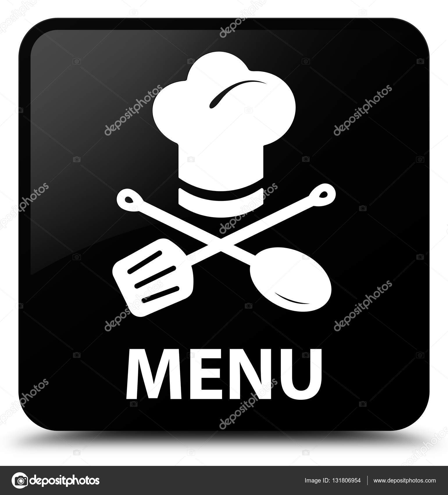 Menú (icono del restaurante) botón cuadrado negro — Foto de stock ...