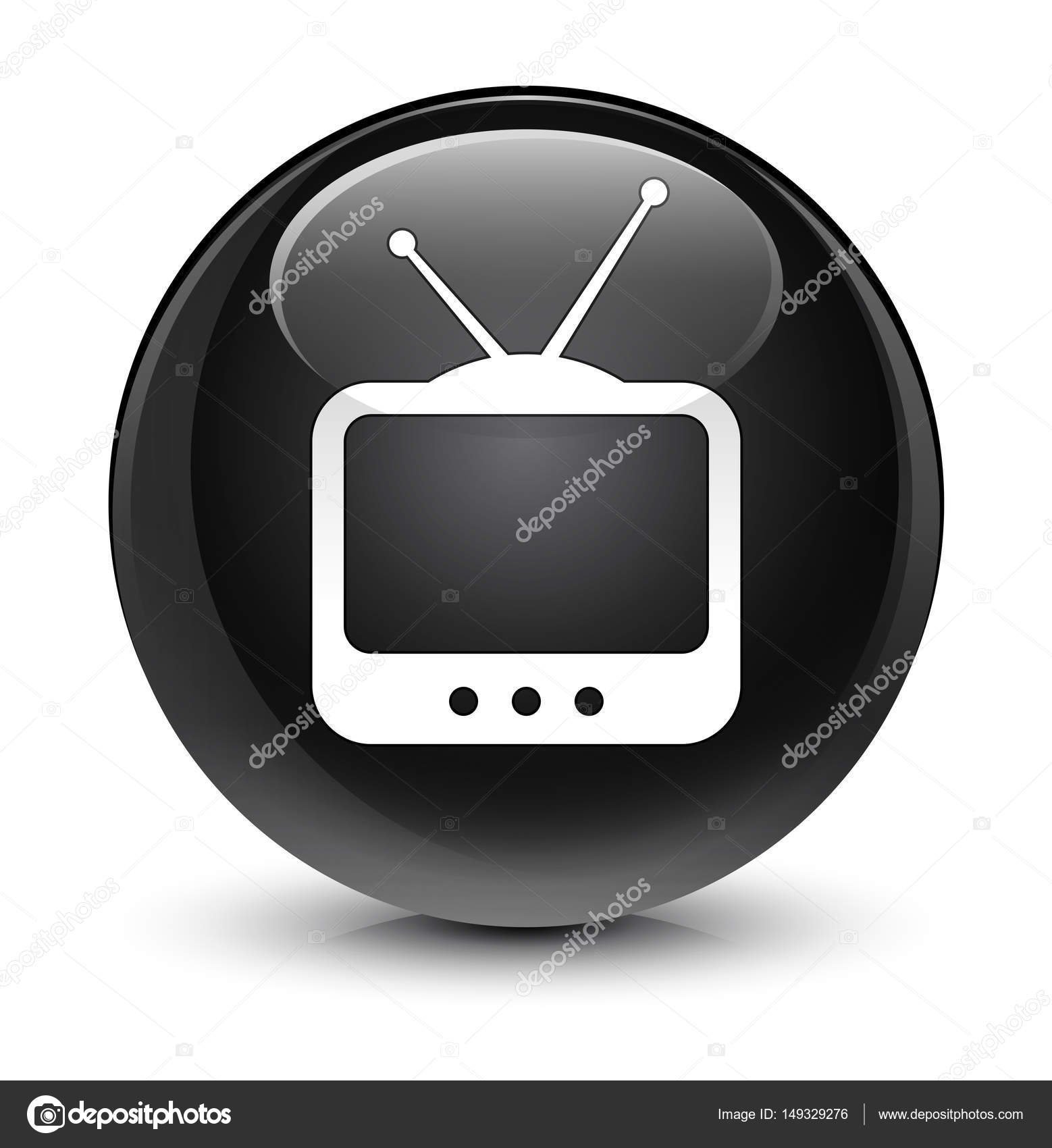 TV icon glassy black round button — Stock Photo © FR_Design #149329276