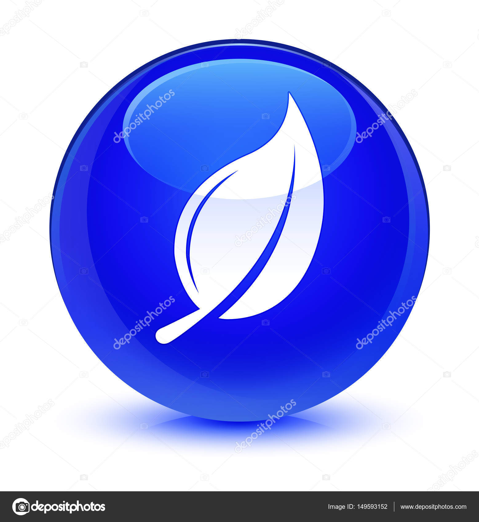 Leaf icon glassy blue round button — Stock Photo © FR_Design #149593152