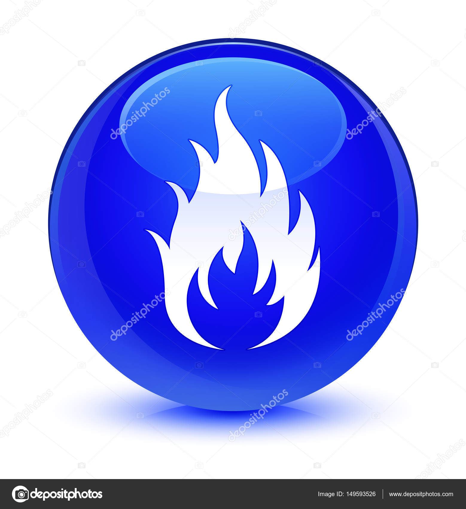 Fire icon glassy blue round button — Stock Photo © FR_Design #149593526