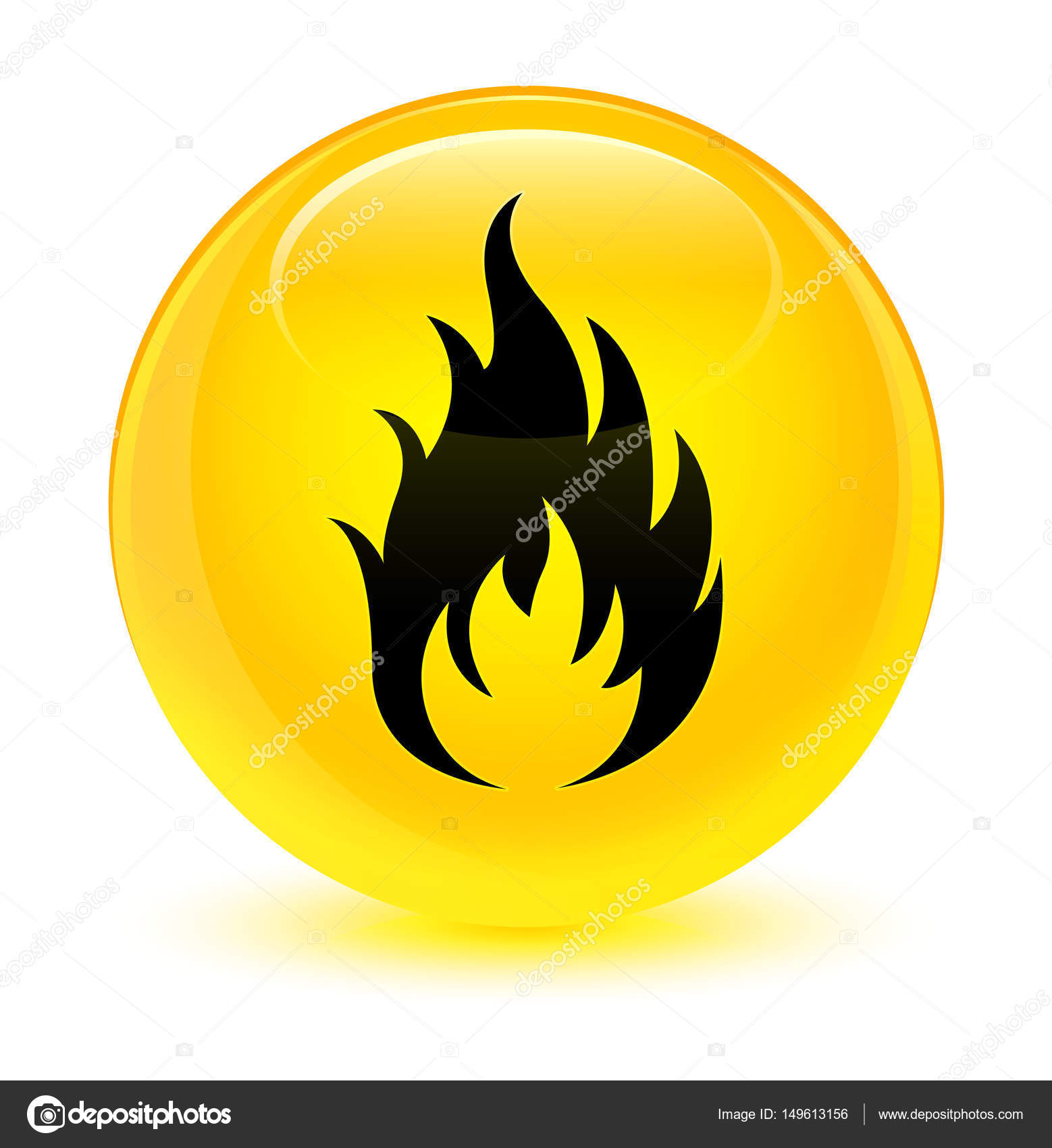 Fire icon glassy yellow round button — Stock Photo © FR_Design #149613156