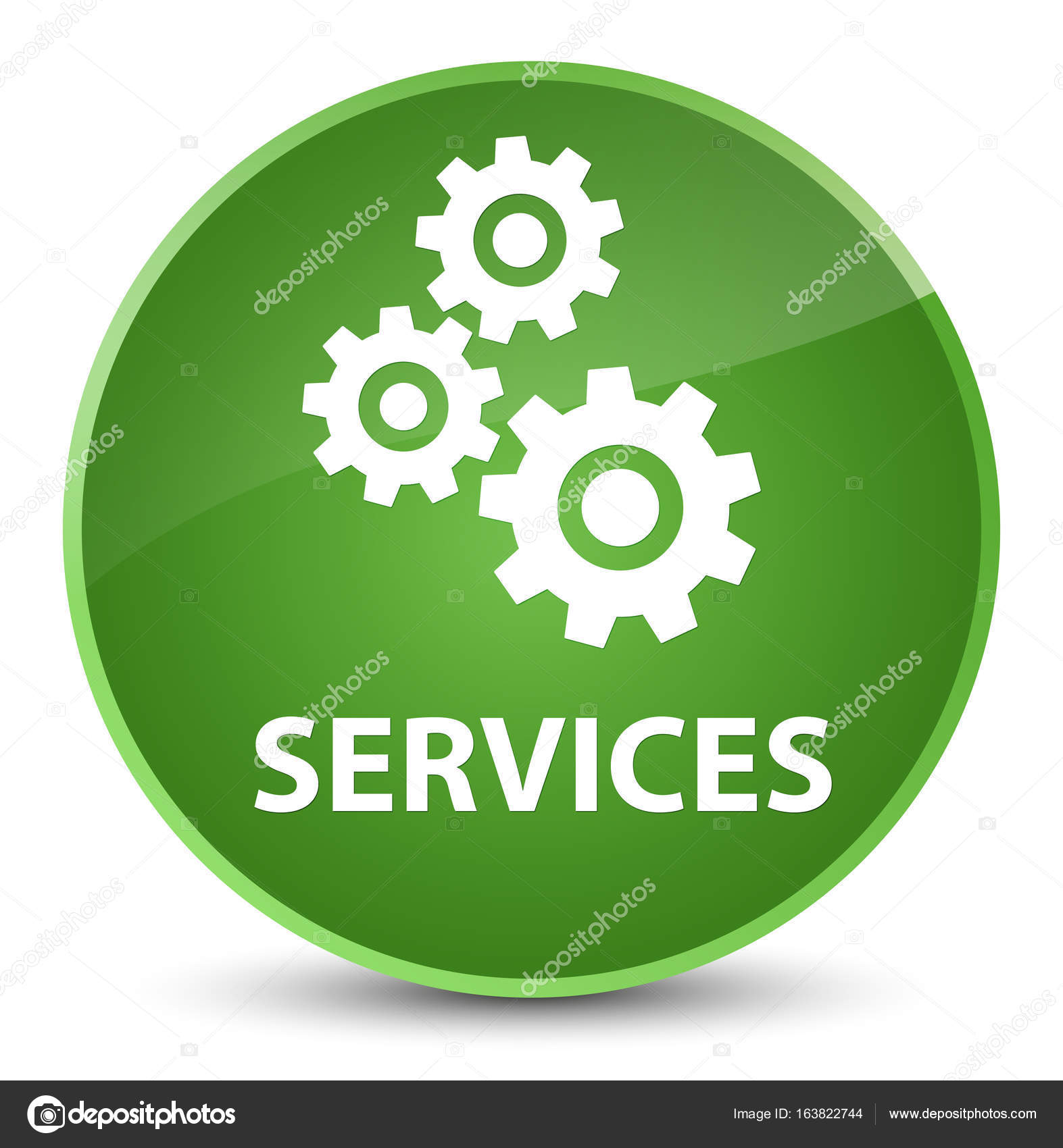 Servicios (icono de engranajes) elegante botón redondo verde suave ...