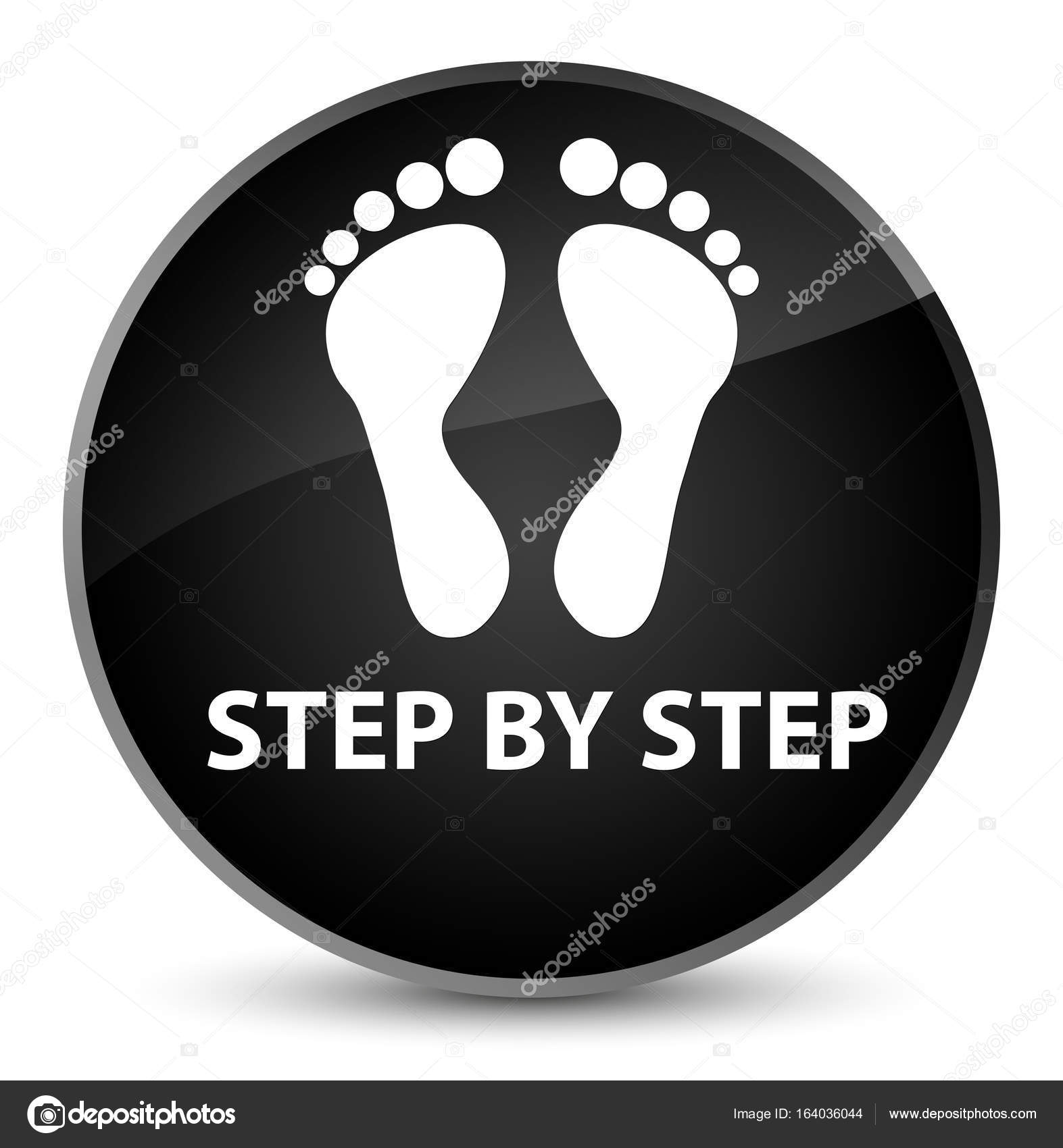 Step by step (footprint icon) elegant black round button — Stock Photo ...
