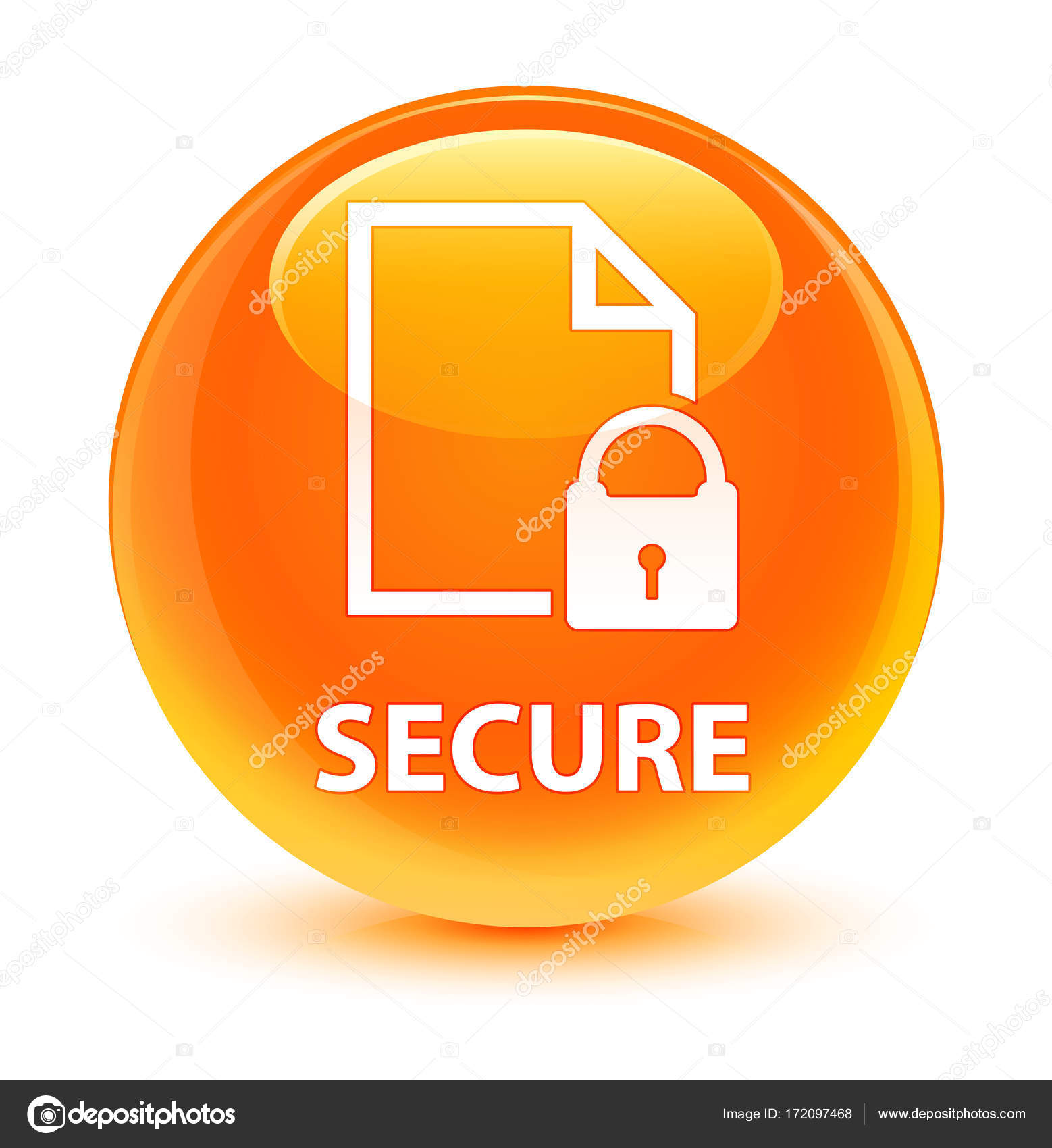 Secure (document page padlock icon) glassy orange round button — Stock ...