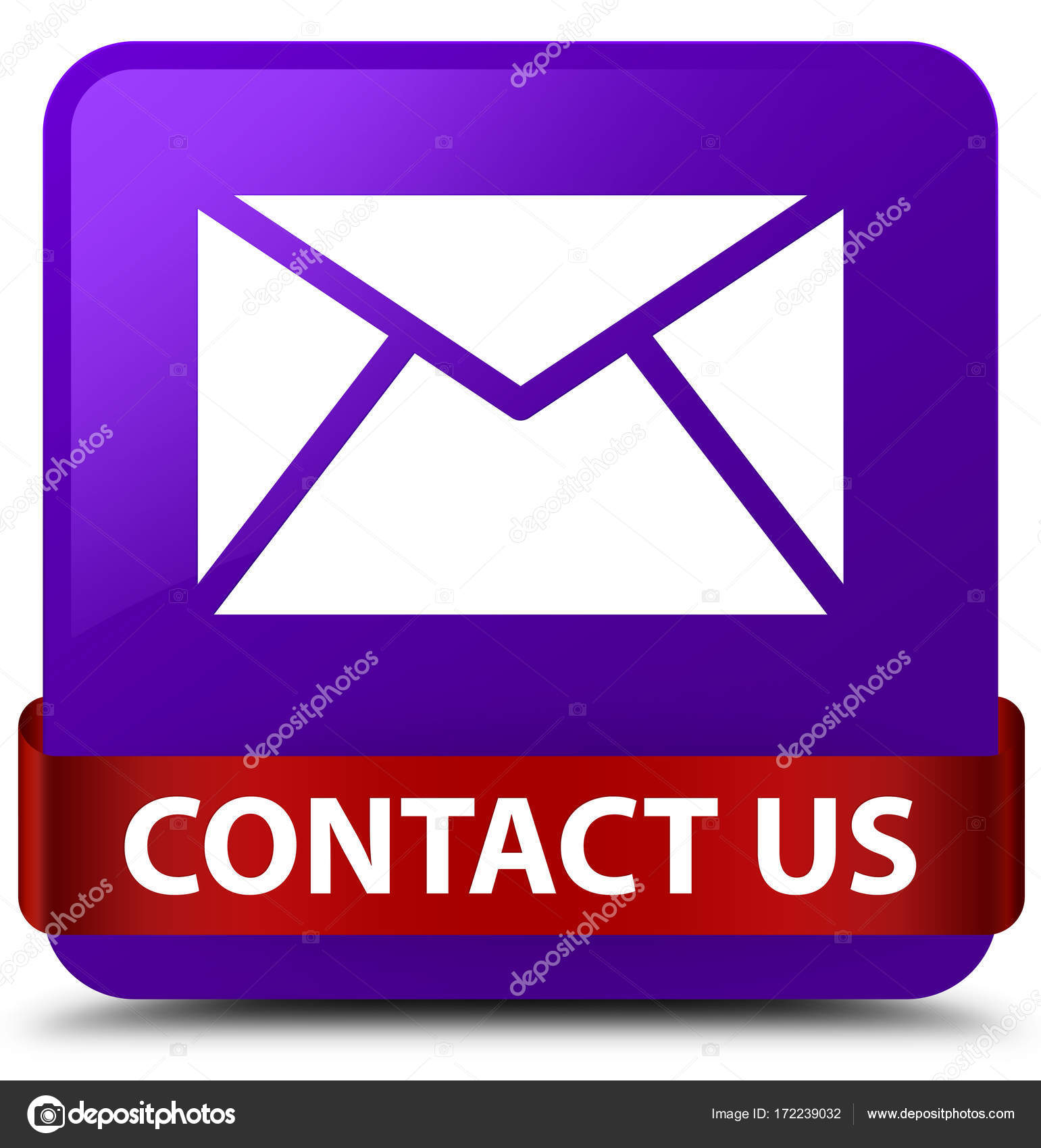 Contact us (email icon) purple square button red ribbon in middl ...