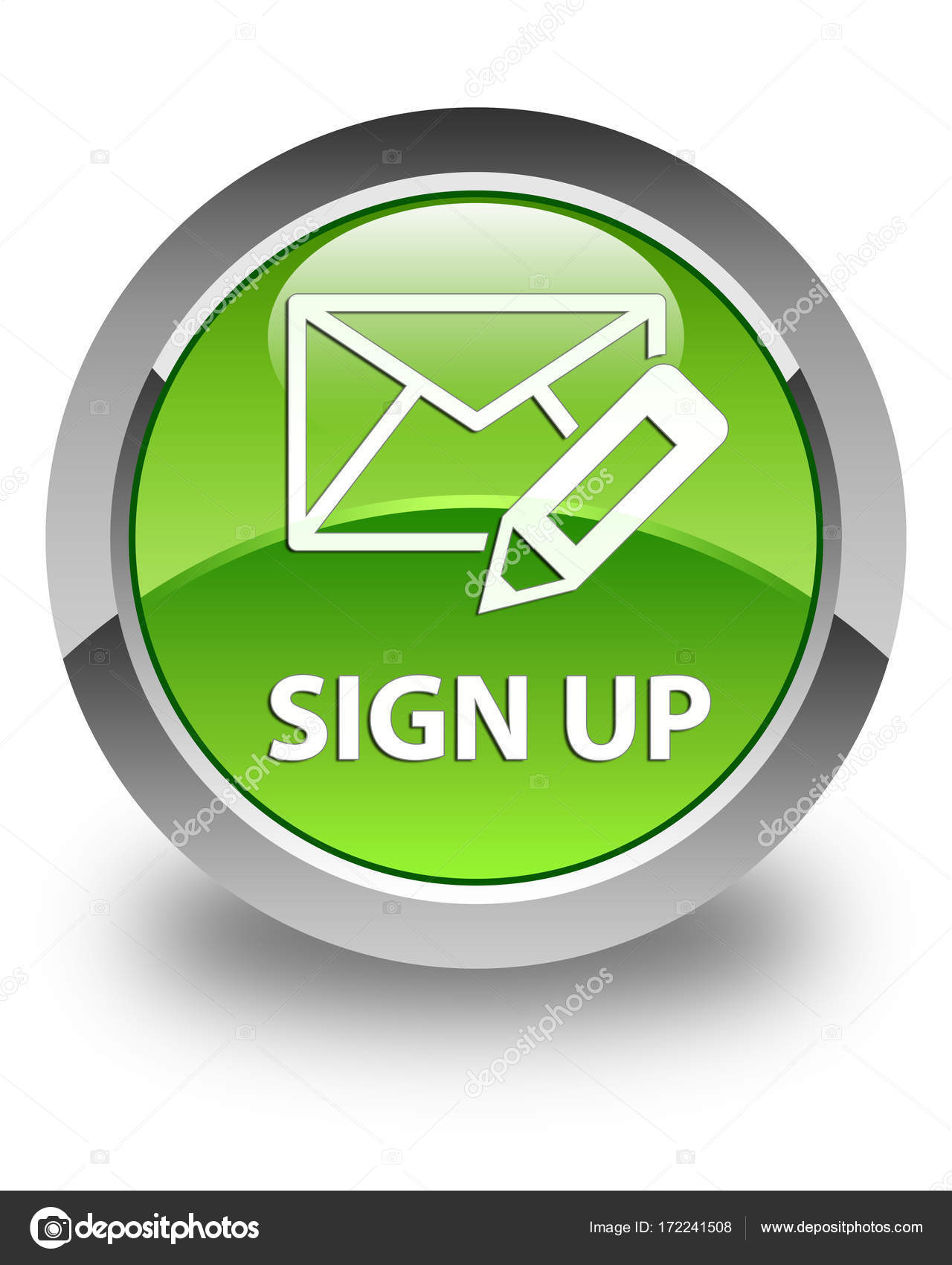 Sign up (edit mail icon) glossy green round button — Stock Photo © FR ...