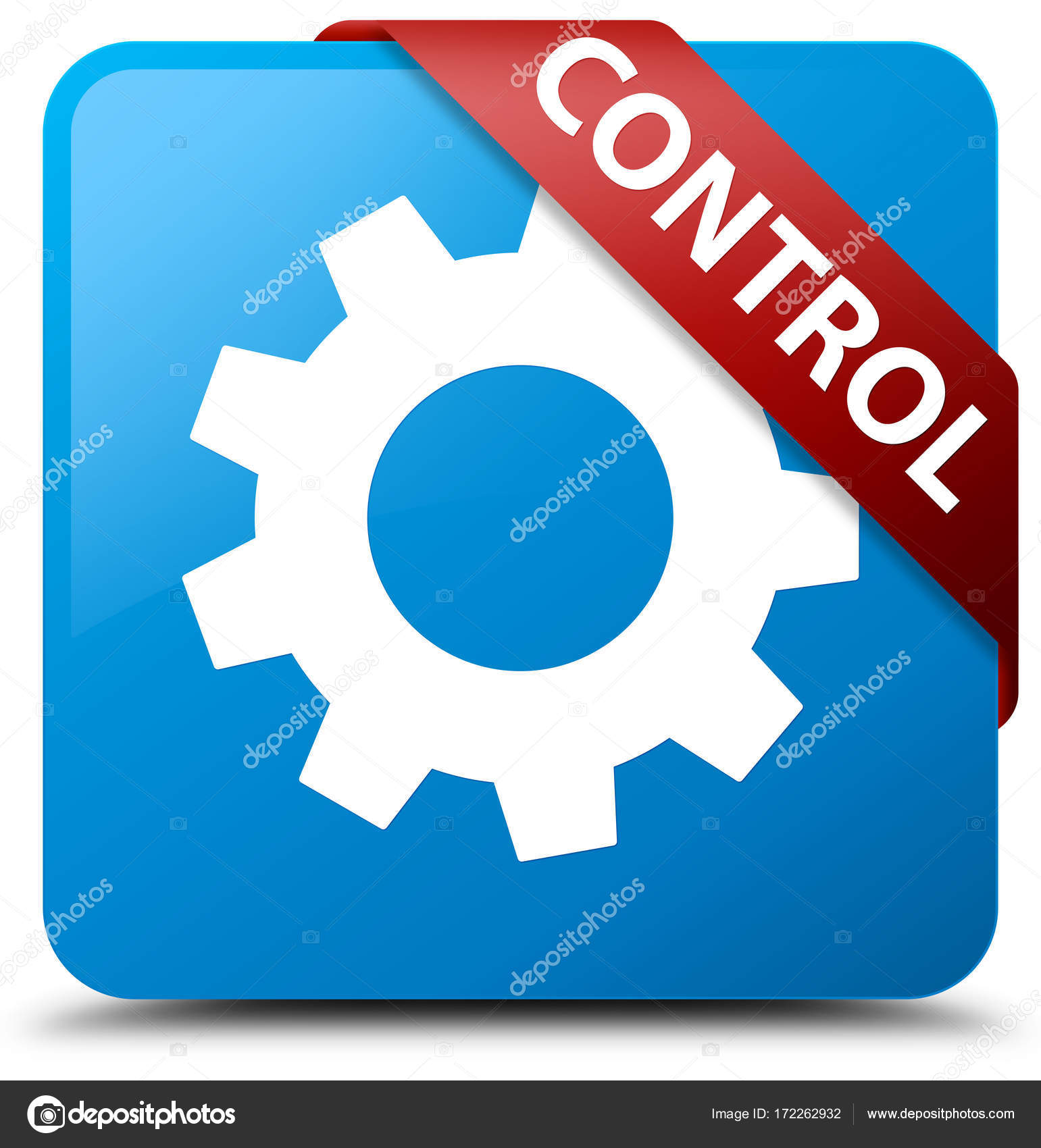 Control (settings icon) cyan blue square button red ribbon in co ...