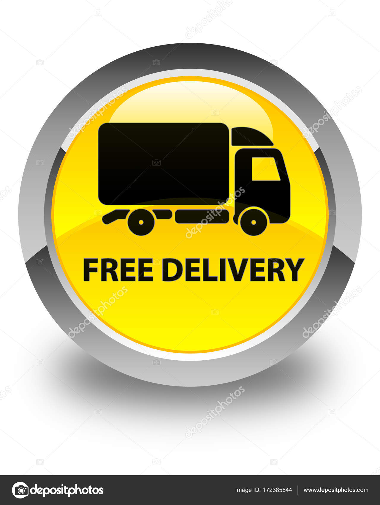 Free delivery glossy yellow round button — Stock Photo © FR_Design ...
