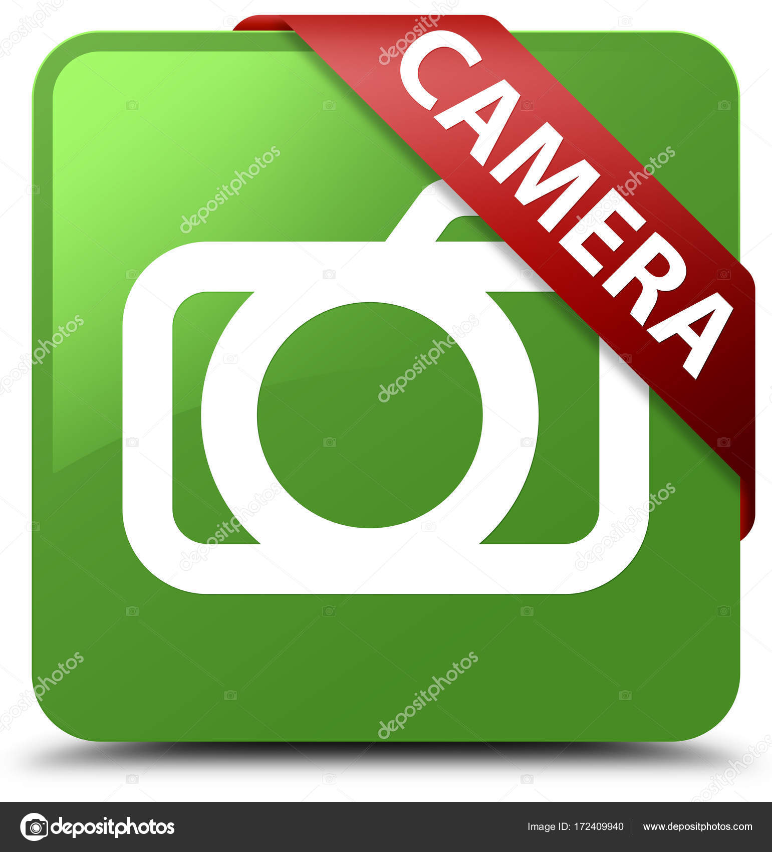 Camera soft green square button red ribbon in corner — Stock Photo © FR ...