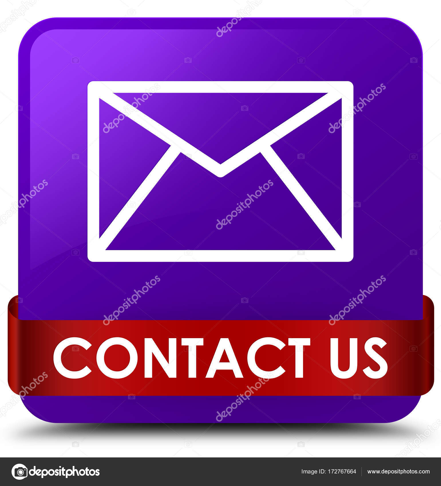 Contact us (email icon) purple square button red ribbon in middl ...