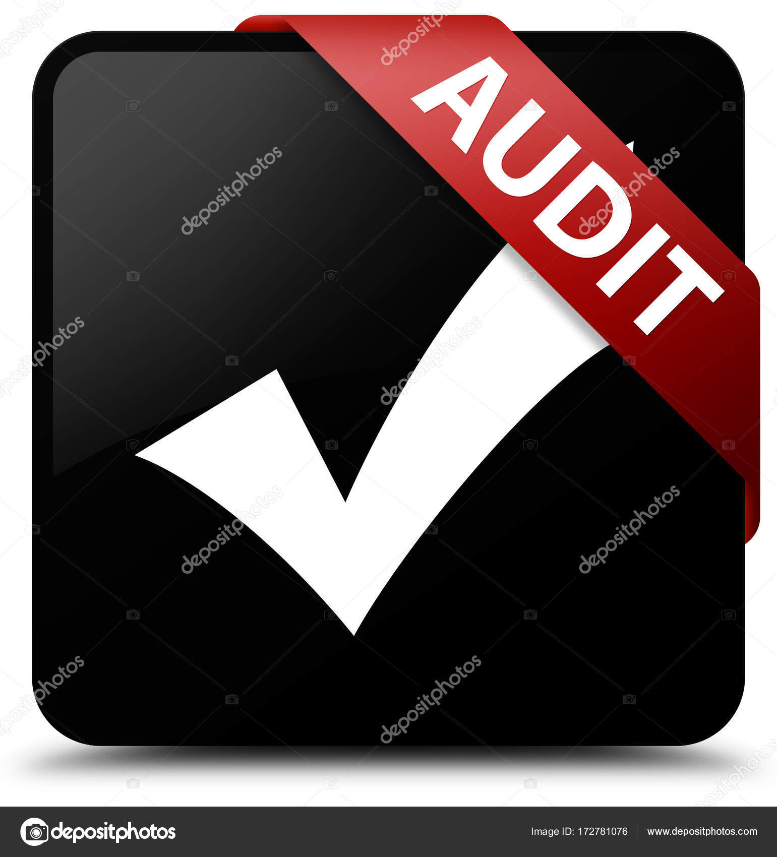 Audit (validate icon) black square button red ribbon in corner — Stock ... Audit (validate icon) black square button red ribbon in corner — Stock ...