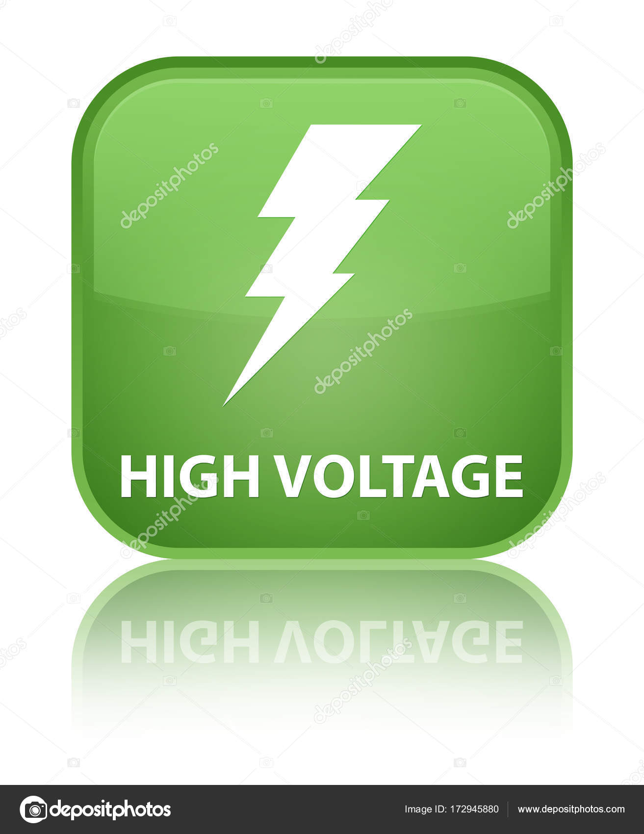 High voltage (electricity icon) special soft green square button ...