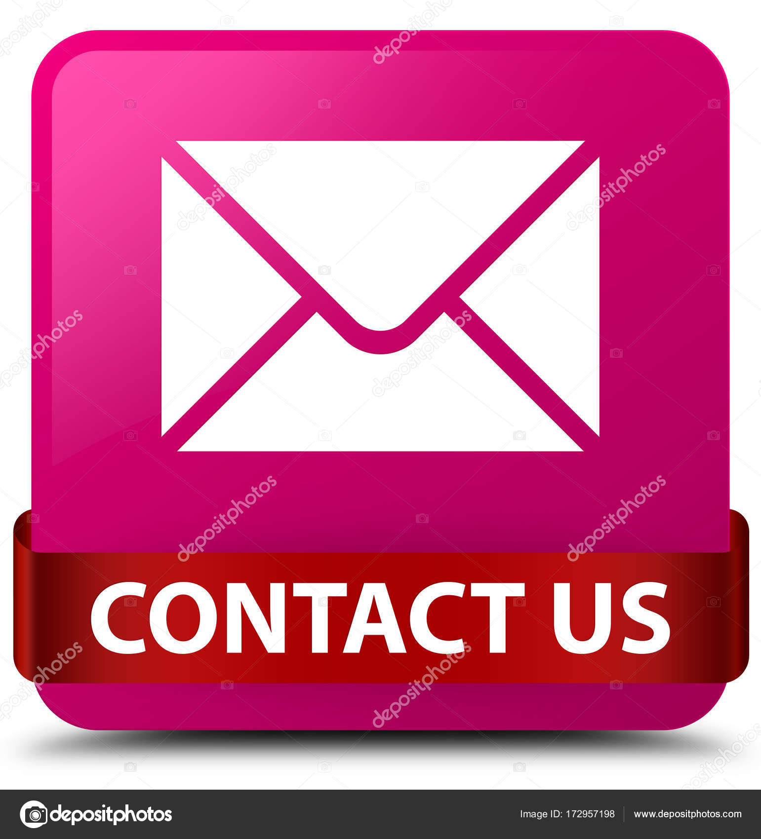 Contact us (email icon) pink square button red ribbon in middle — Stock ...