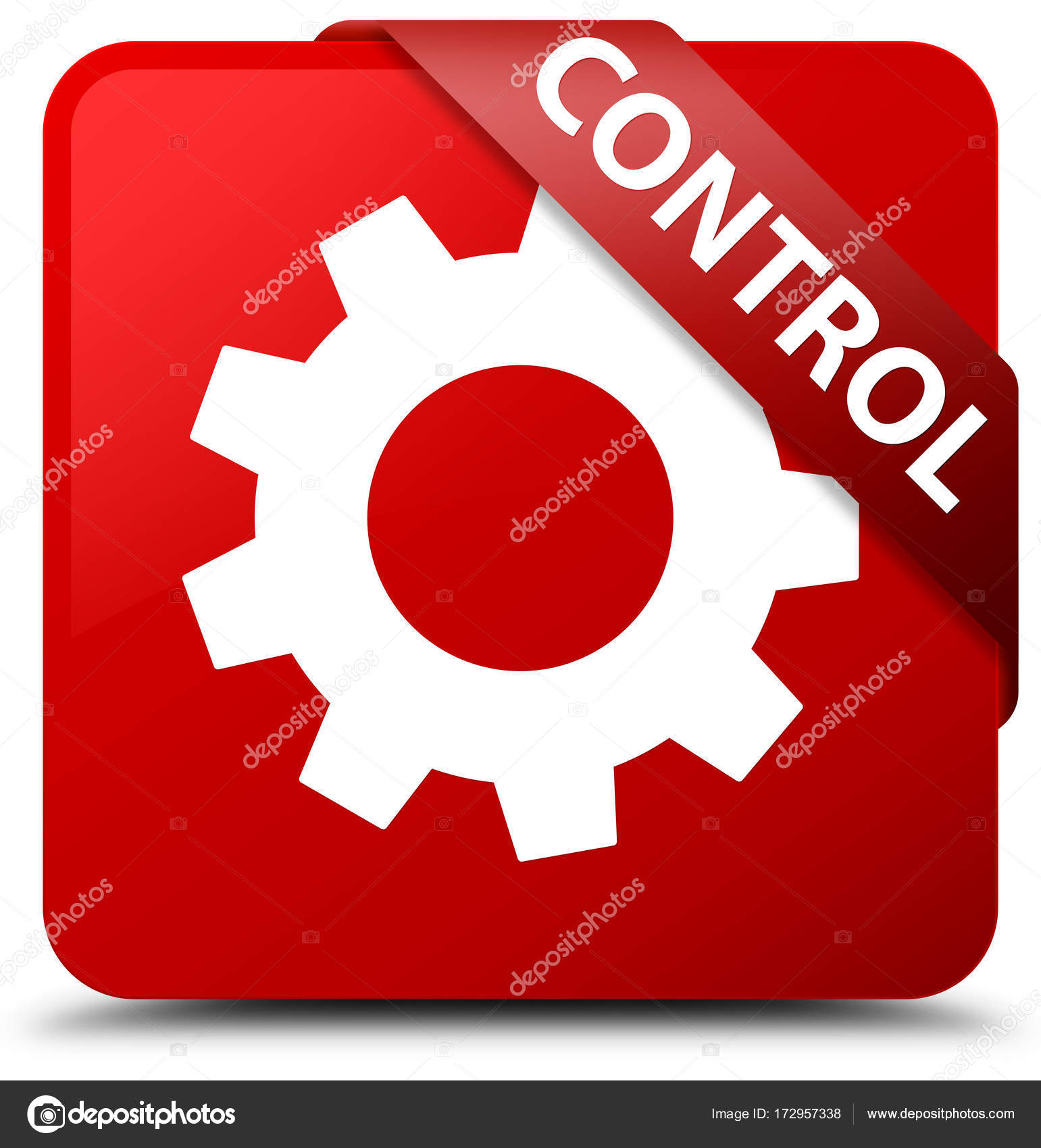 Control (settings icon) red square button red ribbon in corner — Stock ...