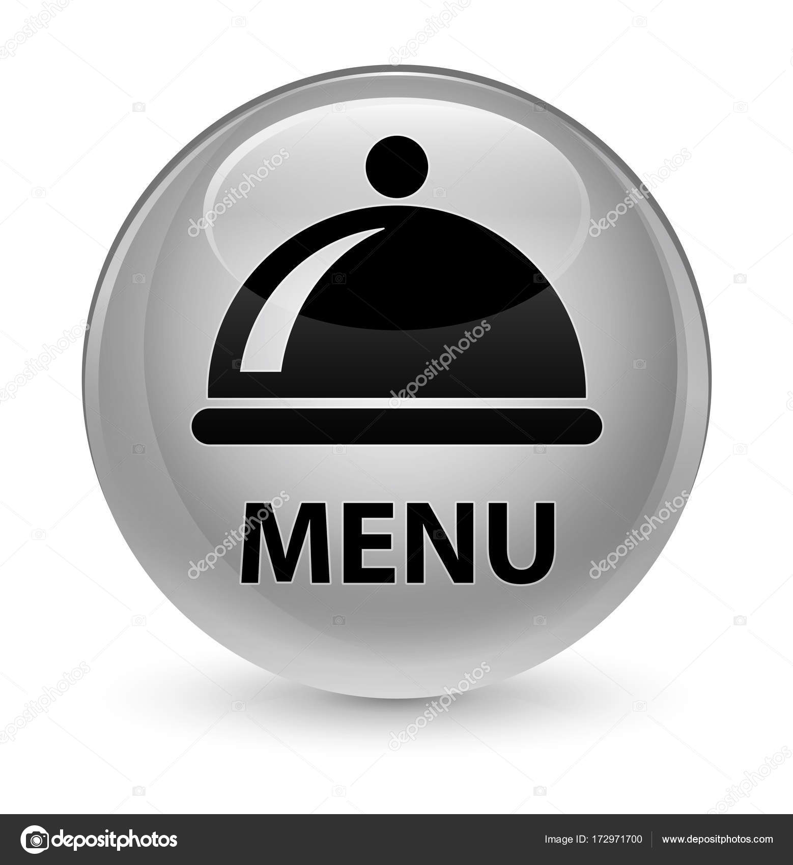 Menu (food dish icon) glassy white round button — Stock Photo © FR ...