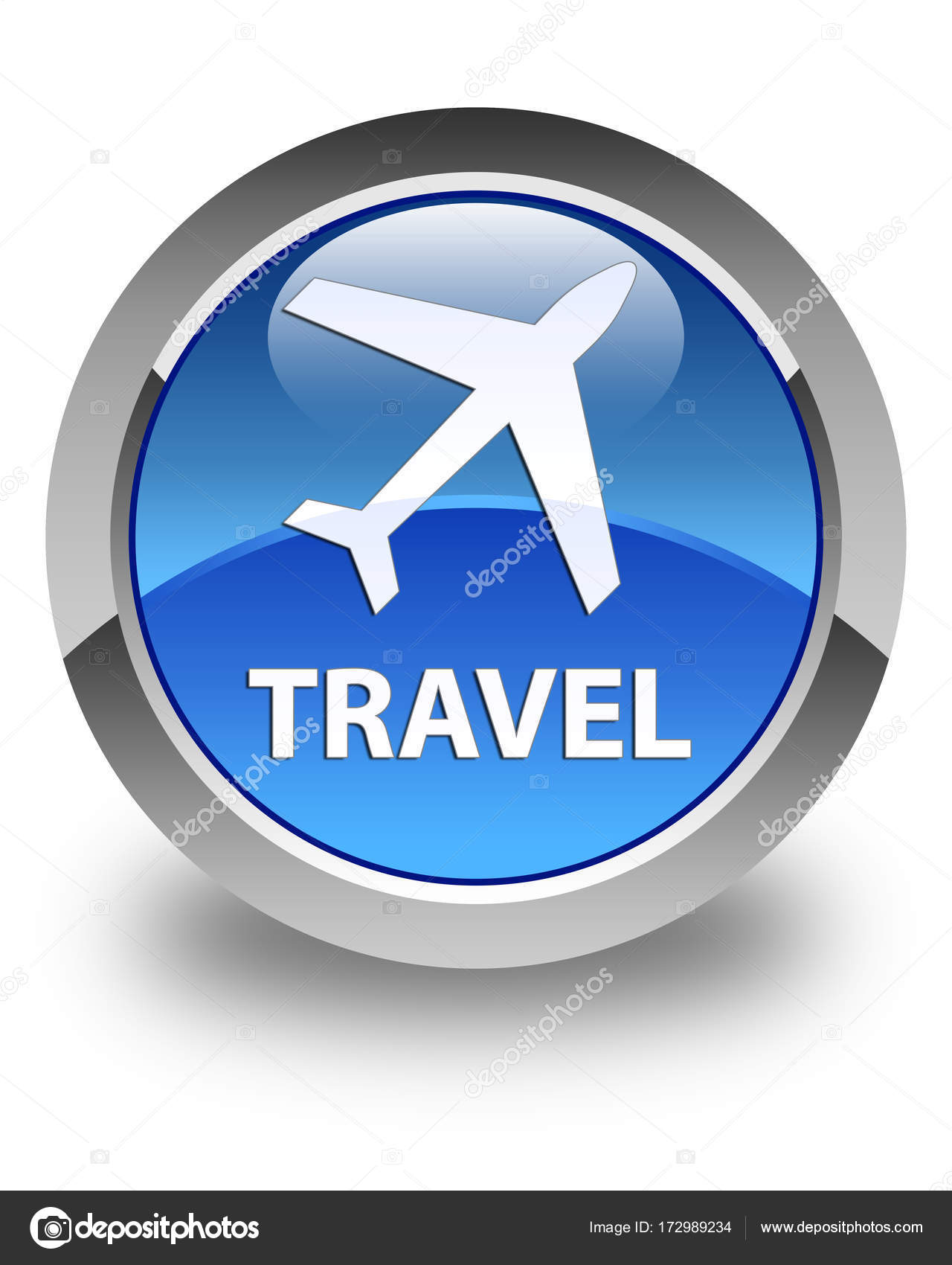 Travel (plane icon) glossy blue round button — Stock Photo © FR_Design ...