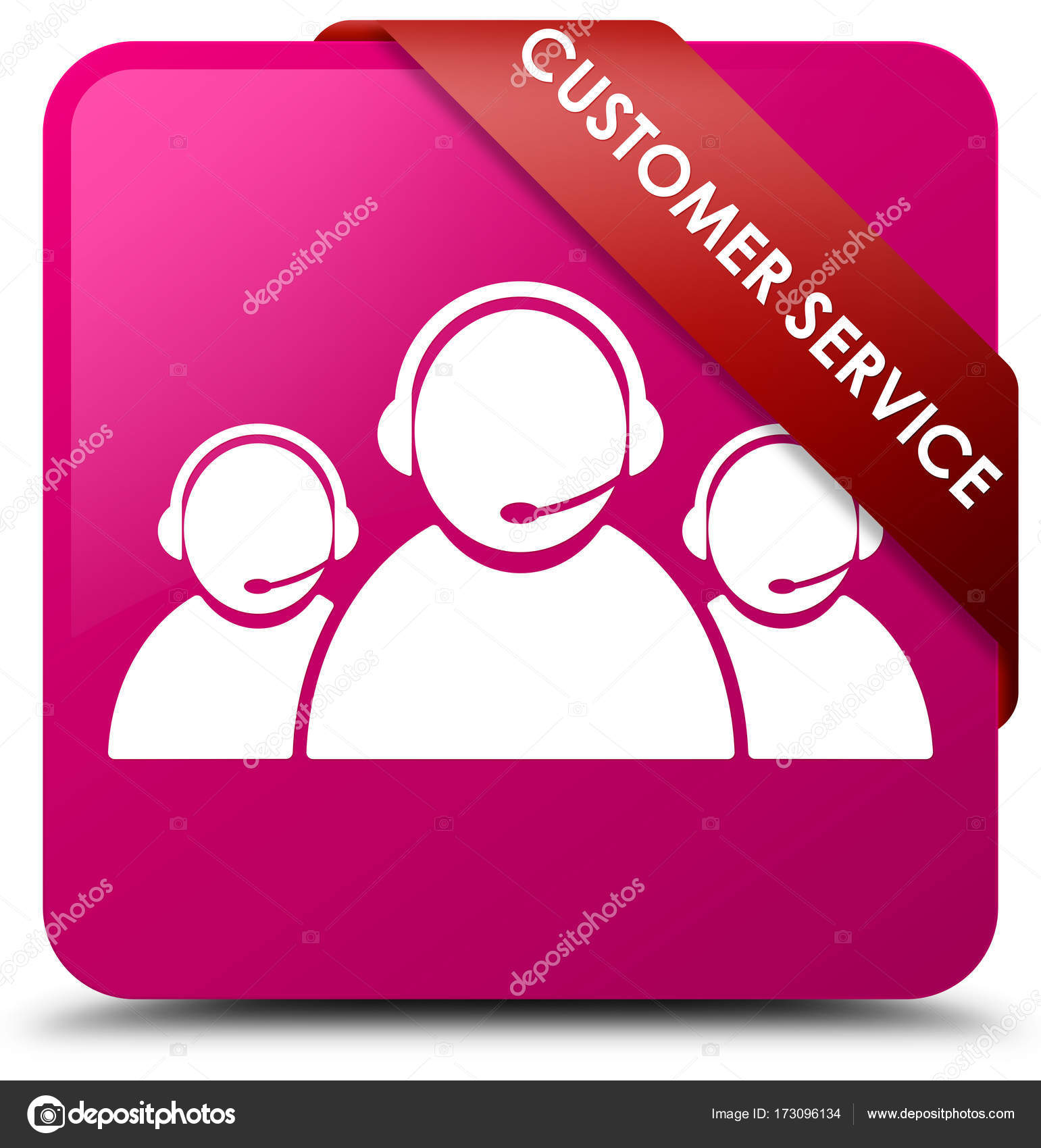 Customer service (team icon) pink square button red ribbon in co Stock ...