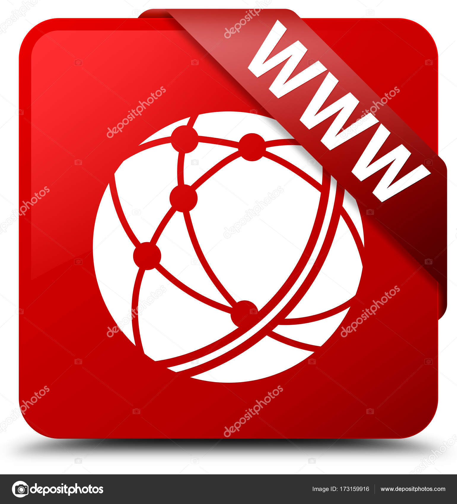 WWW (global network icon) red square button red ribbon in corner ...