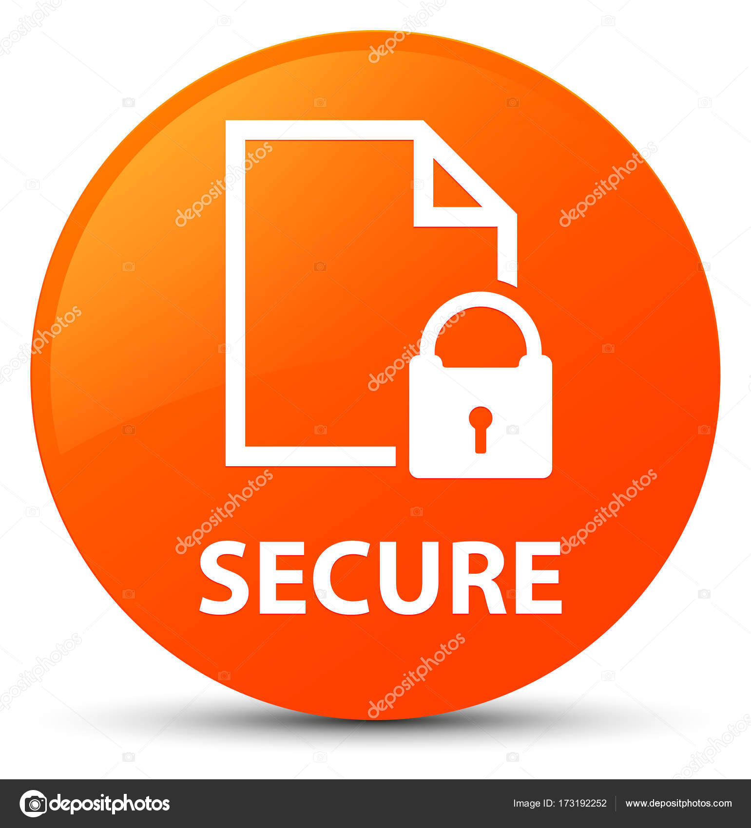 Secure (document page padlock icon) orange round button — Stock Photo ...
