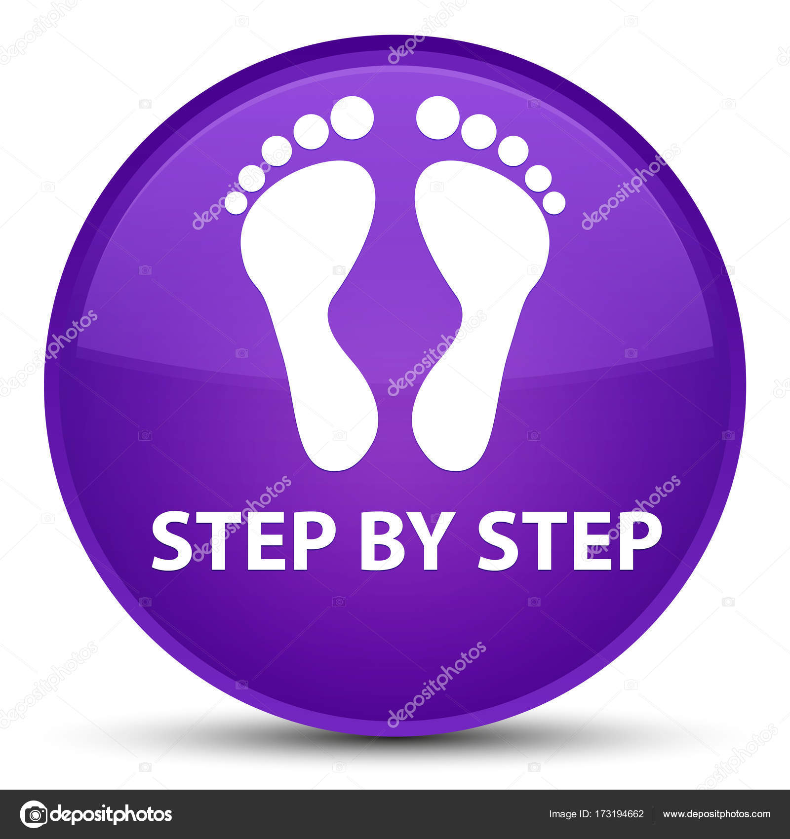 Step by step (footprint icon) special purple round button — Stock Photo ...
