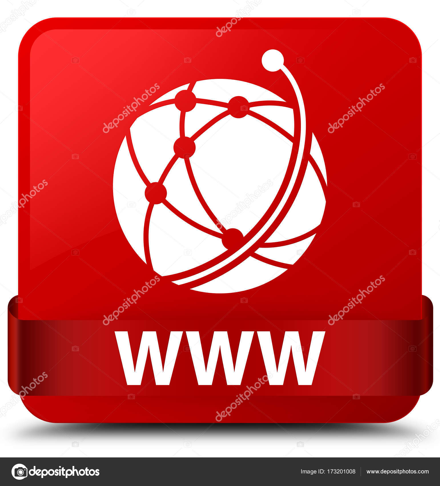 WWW (global network icon) red square button red ribbon in middle ...