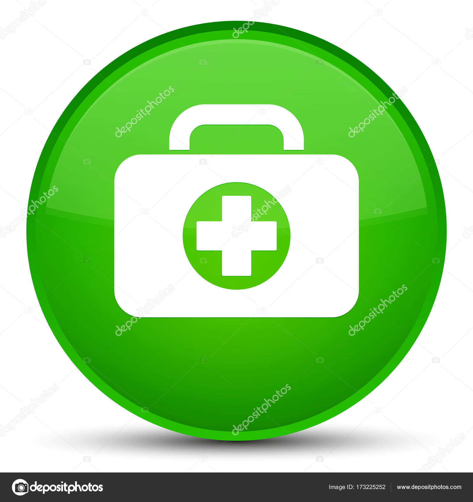 First aid kit bag icon special green round button — Stock Photo © FR ...