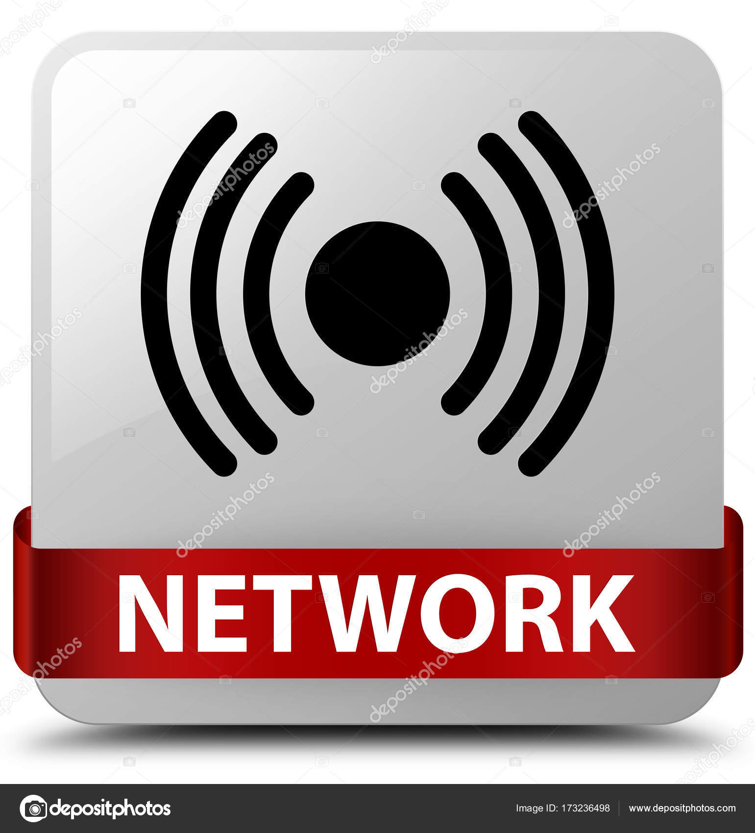 Network (signal icon) white square button red ribbon in middle — Stock ...