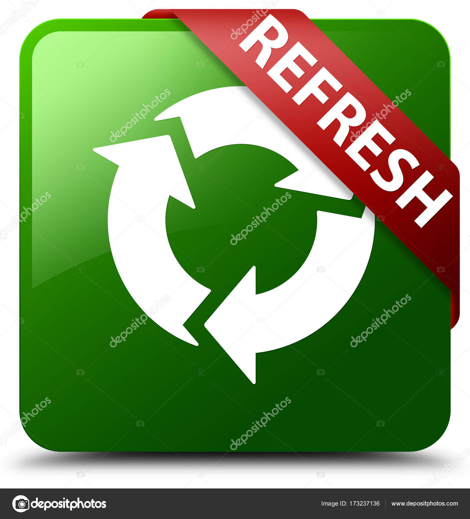 Refresh green square button red ribbon in corner — Stock Photo © FR ...
